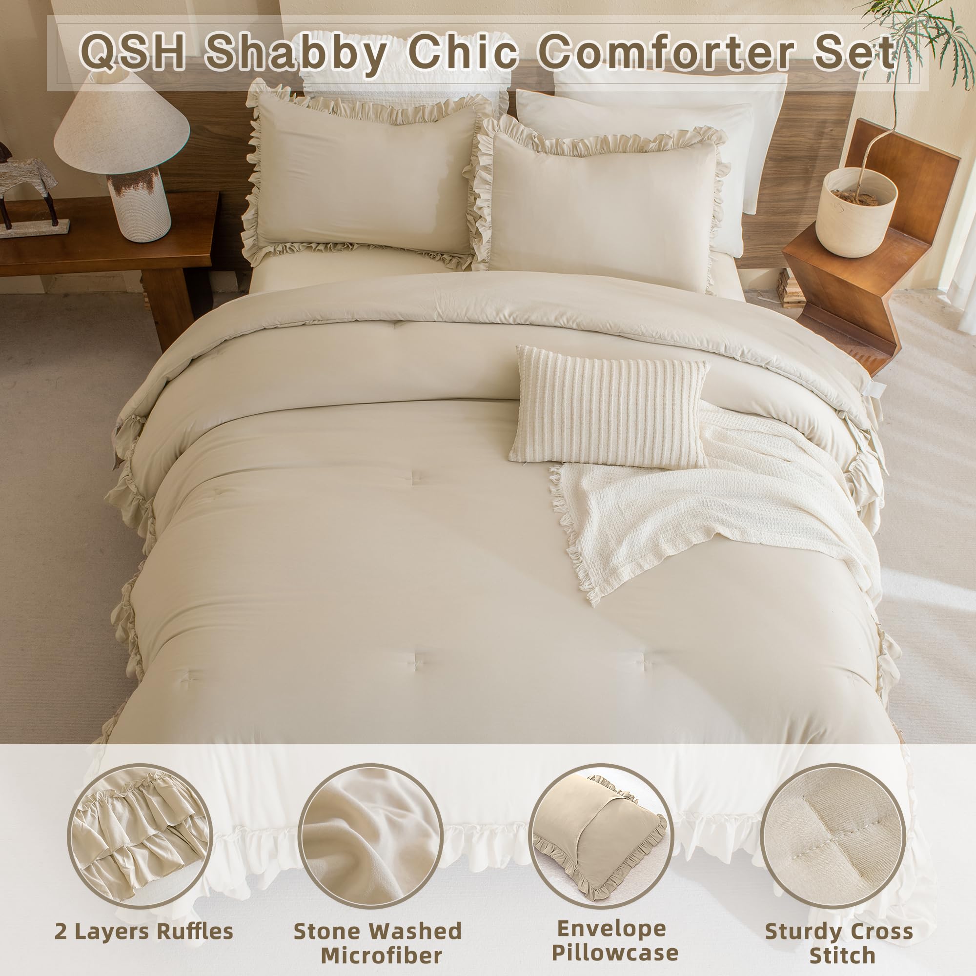 QSH Wheat Comforter King Szie for Bed, Shabby Ruffle Chic Bedding ...