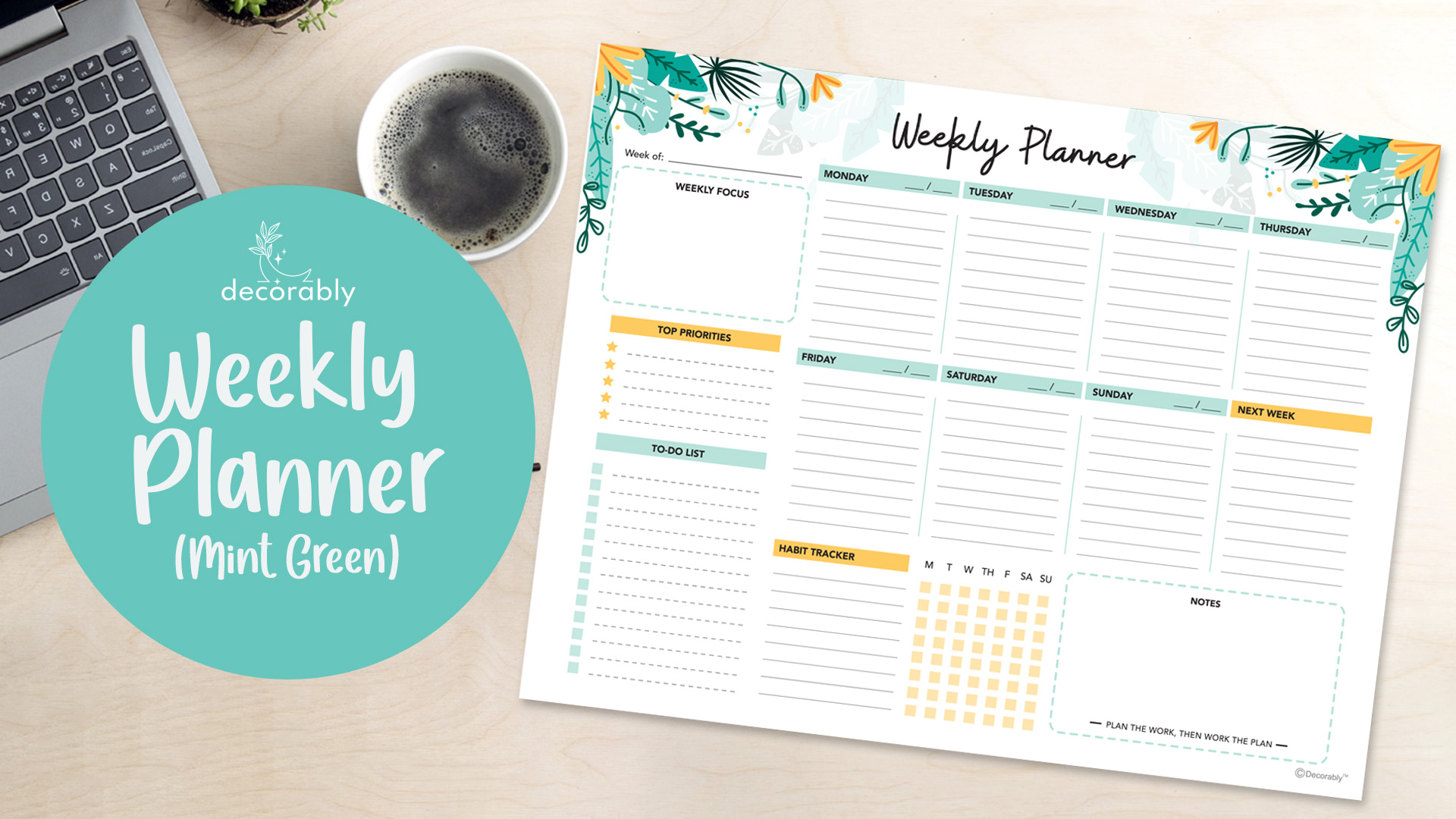 Snapklik.com : Decorably 52 Sheets Mint Green Undated Weekly Planner ...
