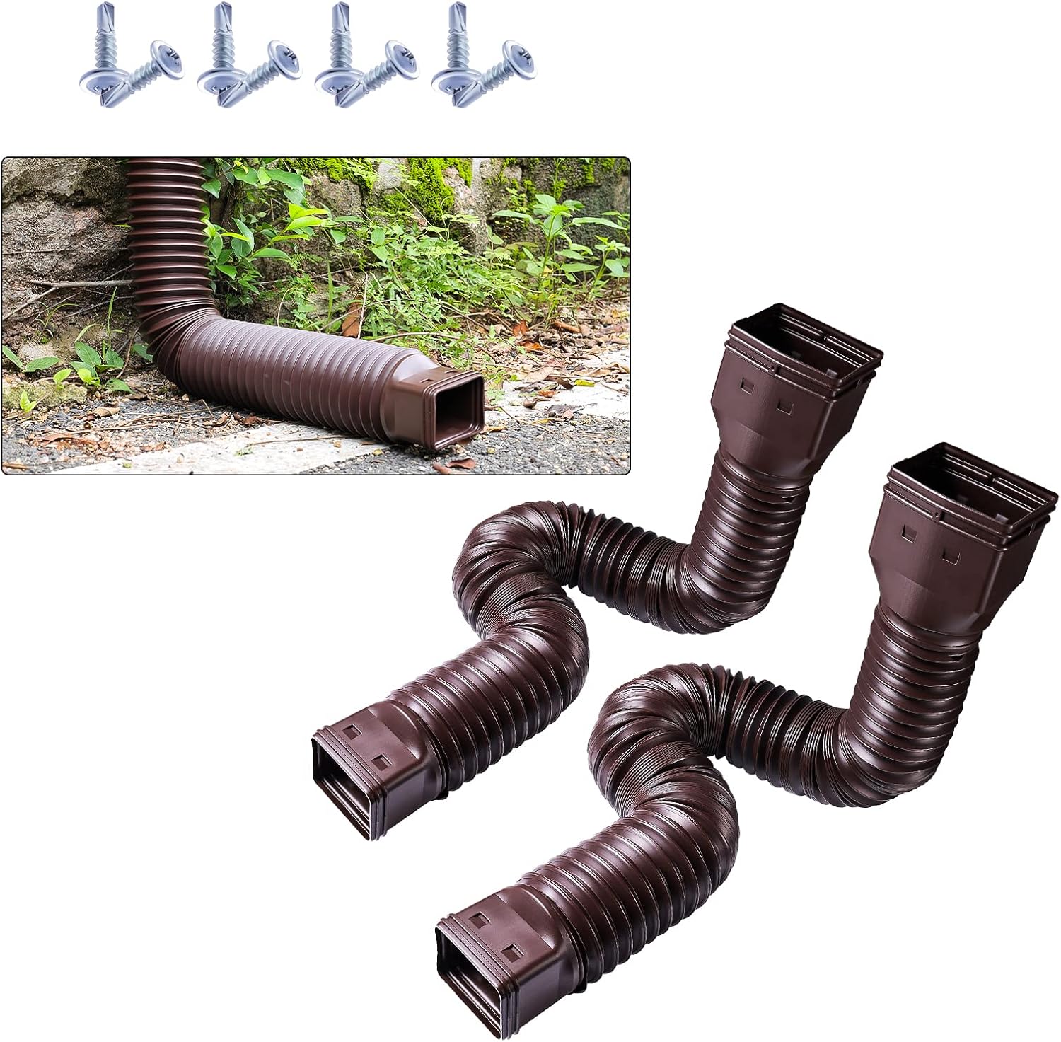 2Pcs Rain Gutter Downspout Extensions, Flexible Rainwater Drainage Can ...
