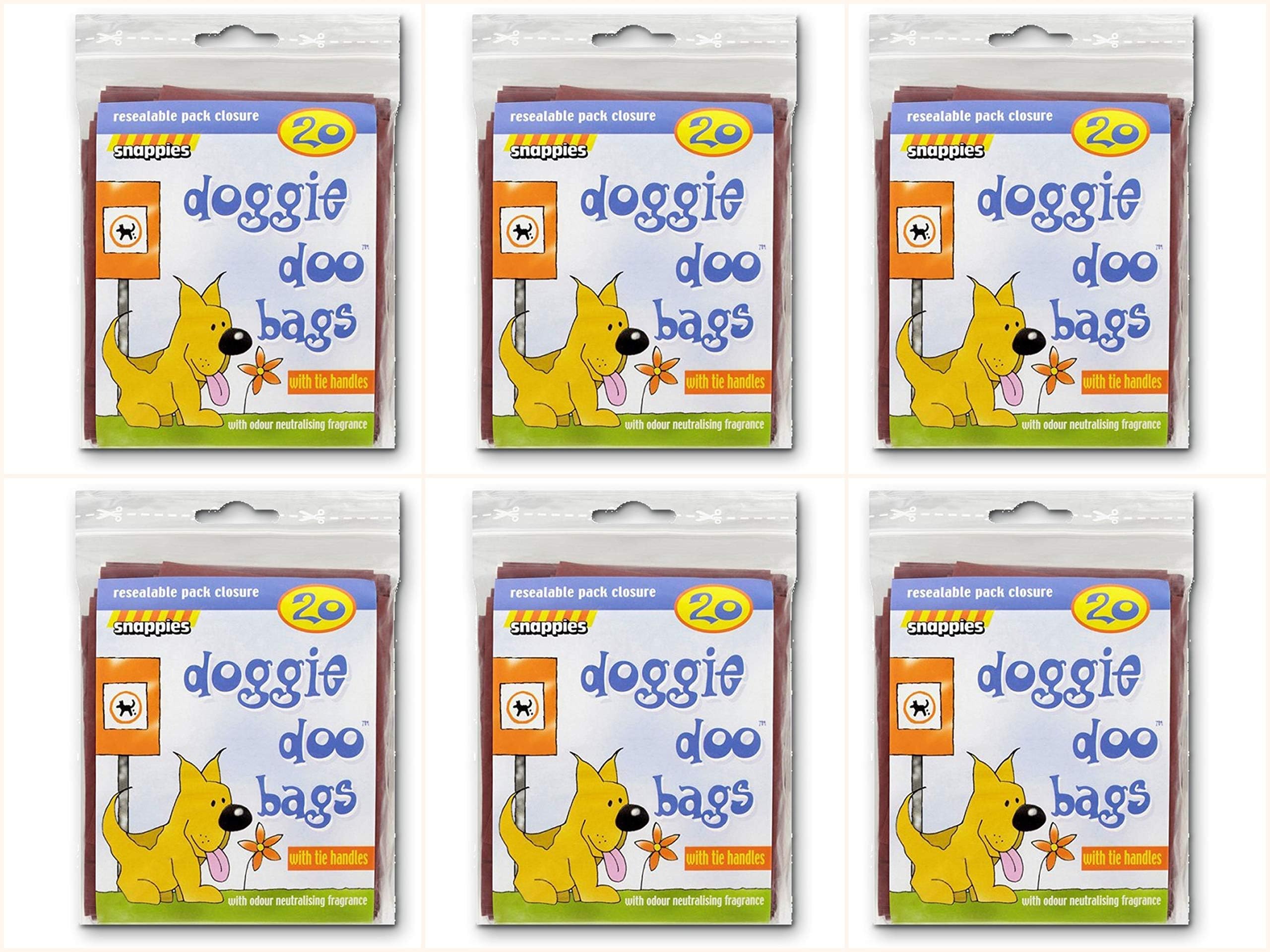 Snappies Tidy-Up Doggie Doo Bags with Tie Handles 20 per pack (PACK OF ...