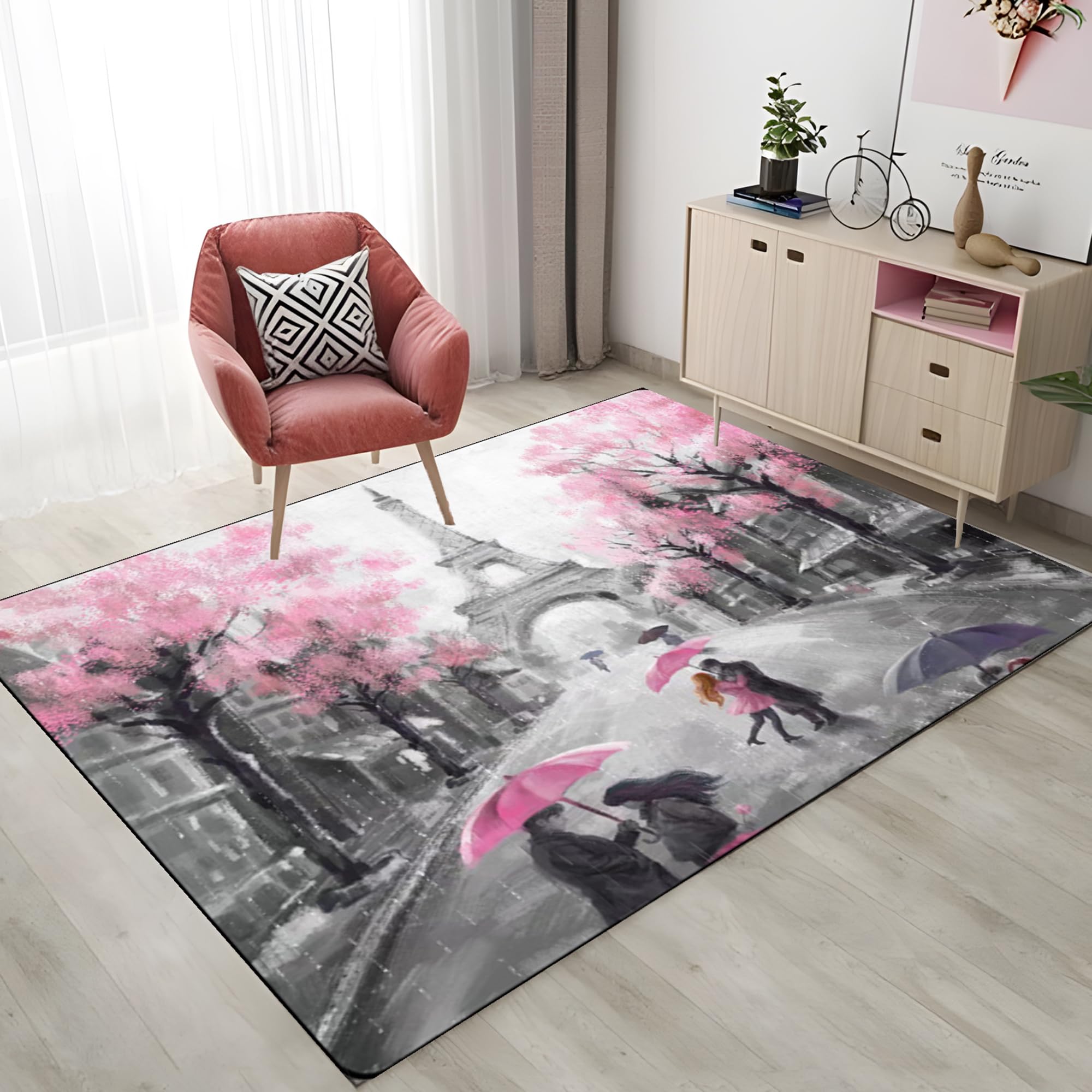 Amazon.com: EDGZKO Gray and Pink Bedroom Rug: 3x5 Paris Eiffel Tower ...