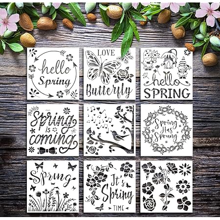 Amazon.com : 9 Pieces Spring Painting Tool Stencils Template Set ...