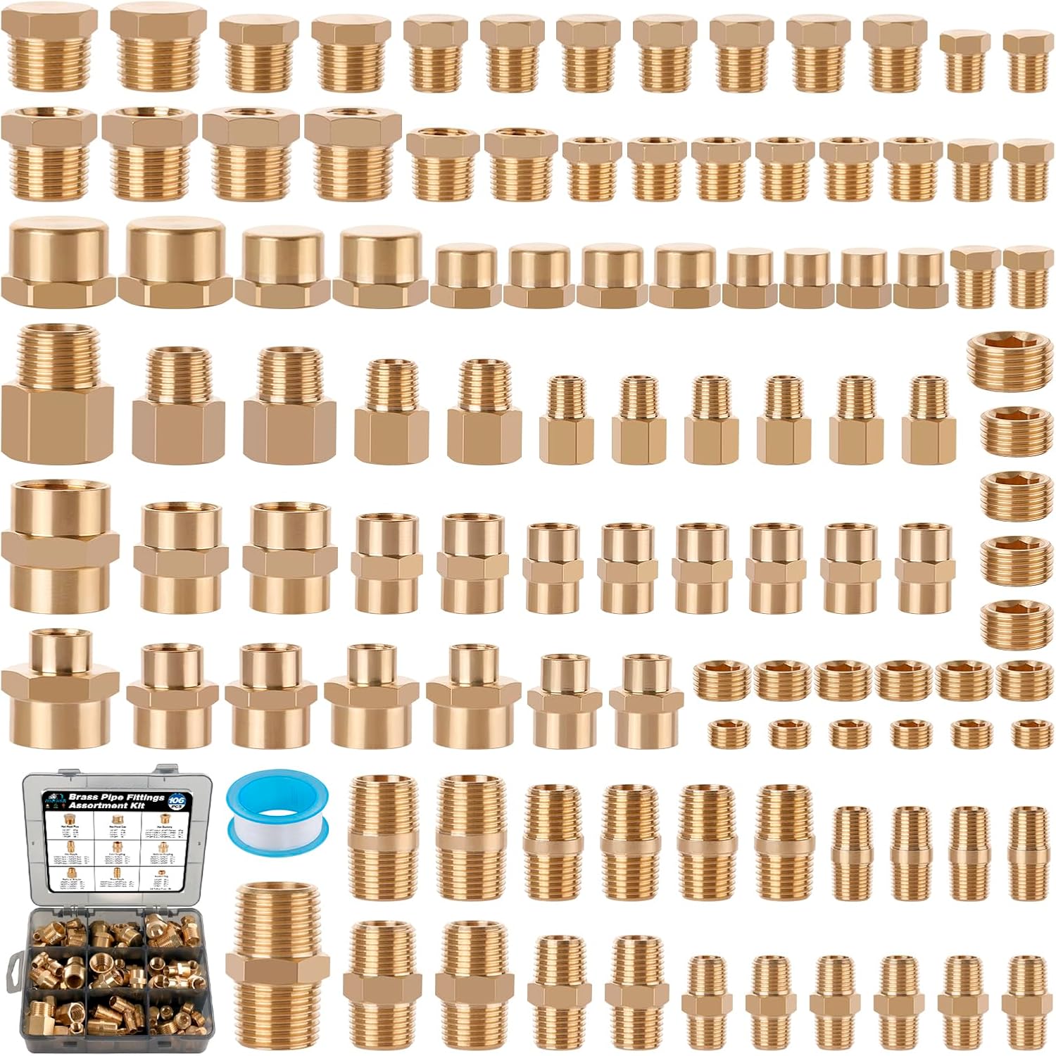 Amazon.com: Ailbiuko 106PCS Brass Pipe Fittings Assortment Kit NPT ...