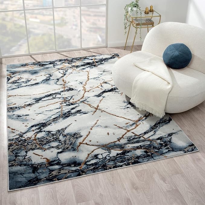 Amazon.com: LUXE WEAVERS Marble Abstract Blue 4x5 Area Rug : Home & Kitchen