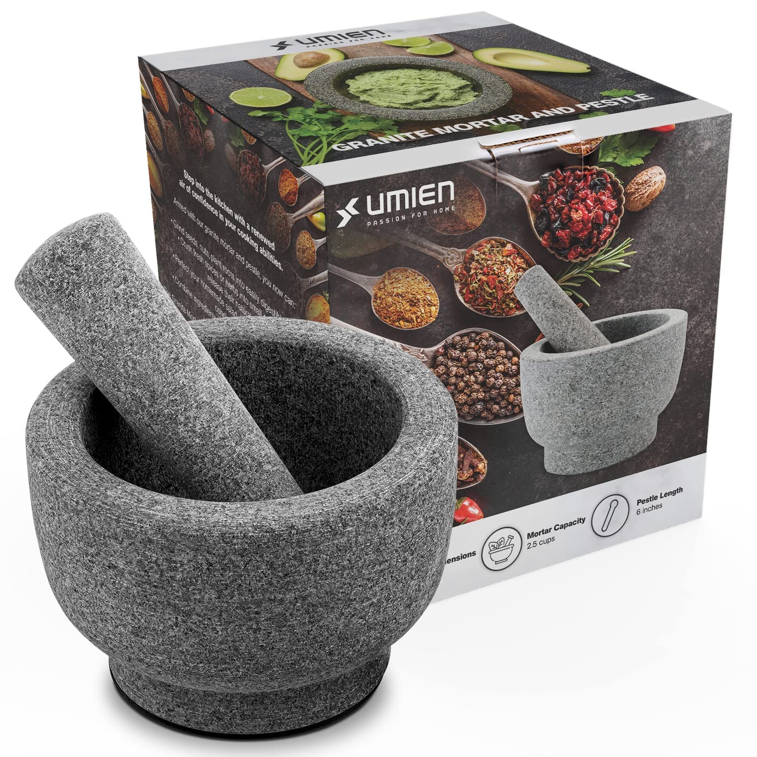 Umien Granite Mortar and Pestle Set Guacamole Bowl Molcajete Mexicano 2 ...