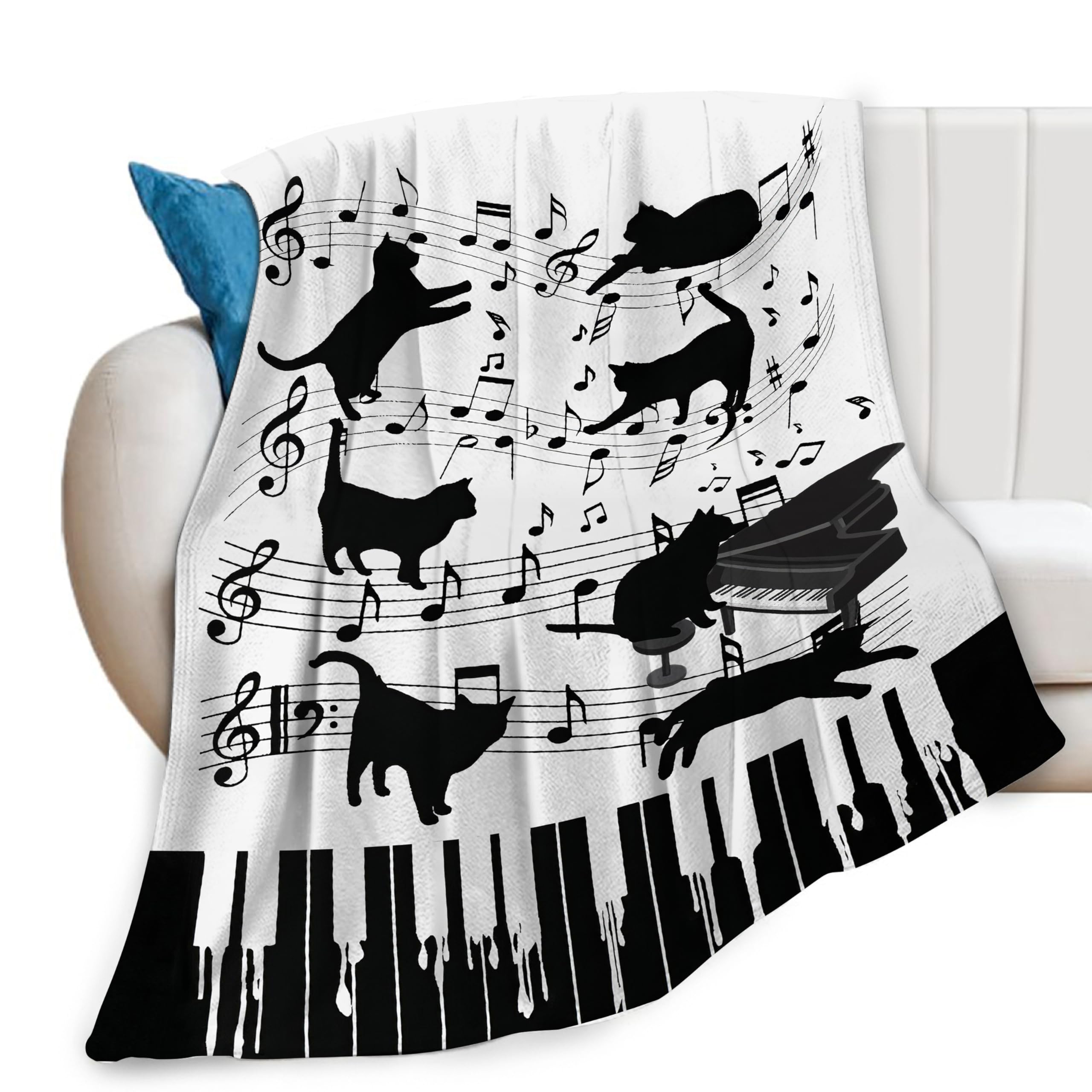 Amazon.com: Piano Keys Cat Print Blanket Music Notes Musical Throw ...