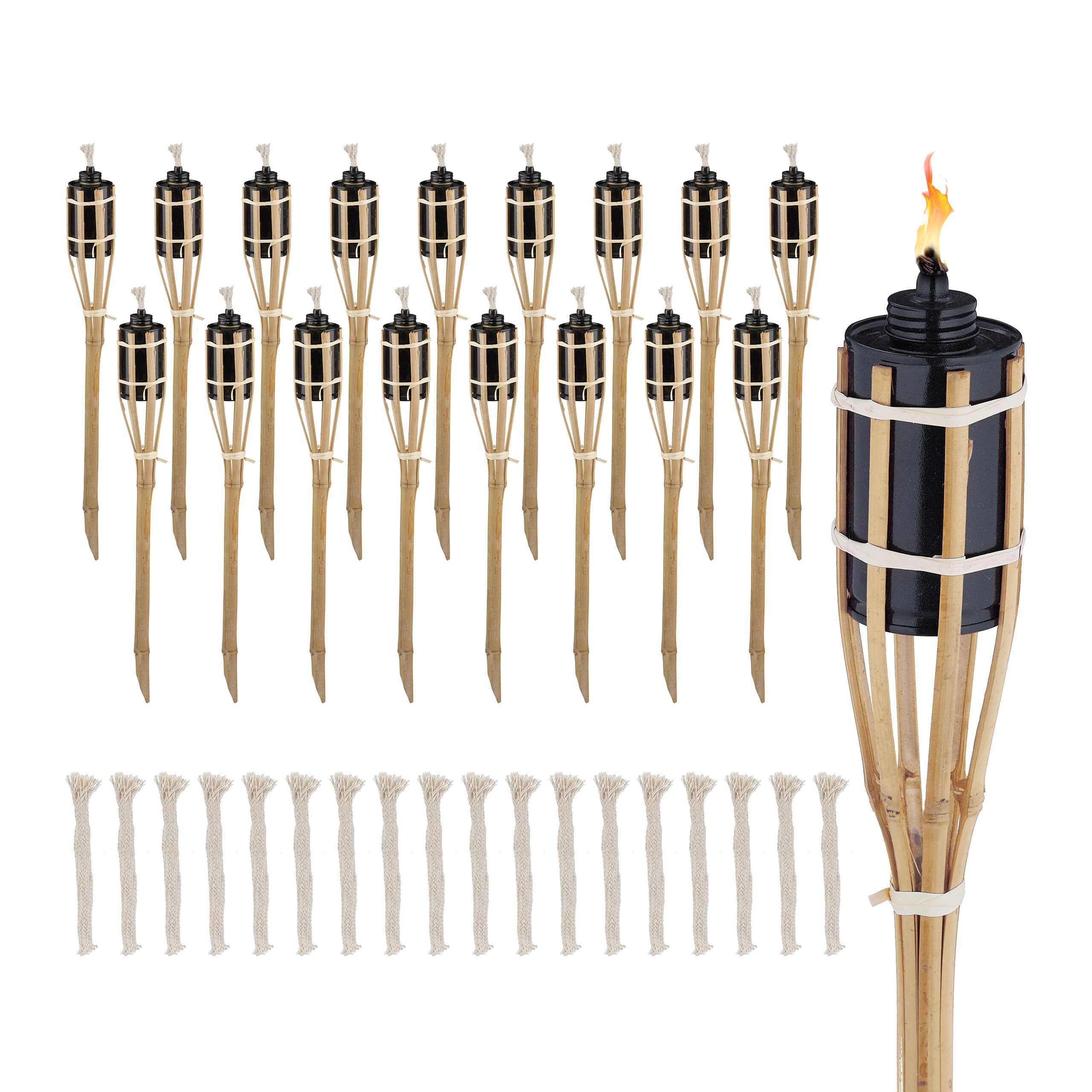 Relaxdays Set of 16 Garden Oil Torches, with Replacable Wicks, Bamboo ...