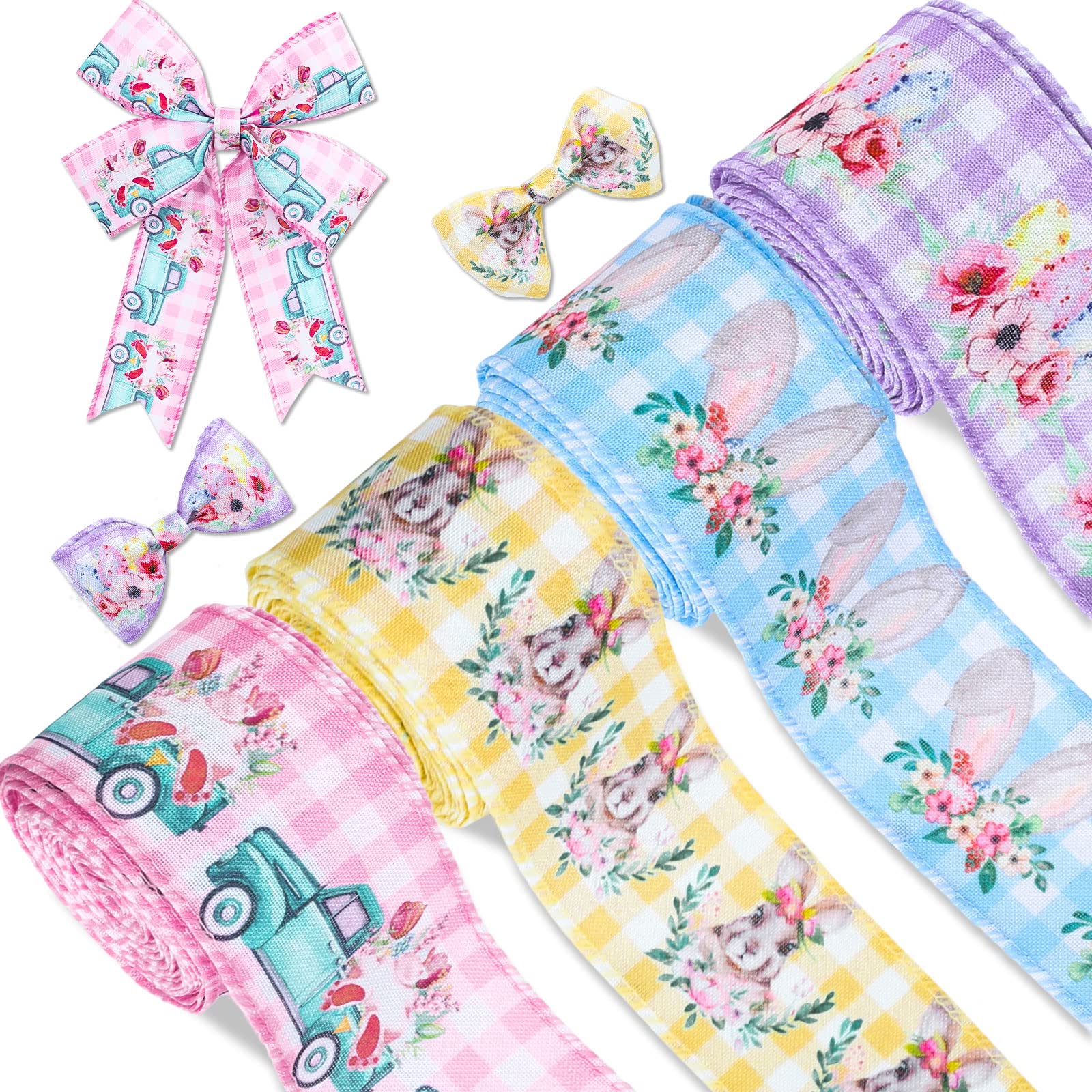 Amazon.com: Whaline 30 Yards Easter Wired Edge Ribbon Easter Bunny ...