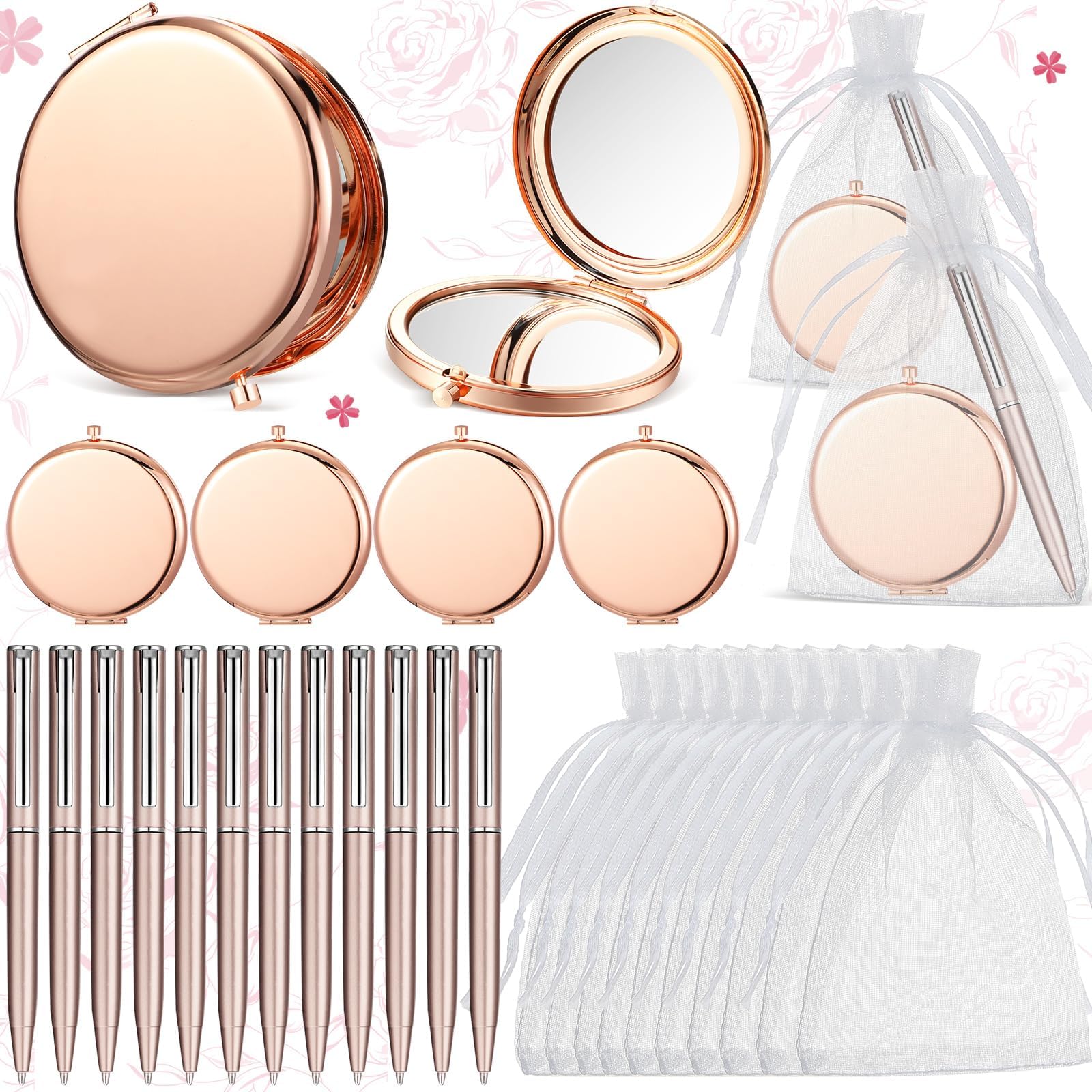 Amazon.com: 12 Pcs Metal Compact Mirrors and Rose Gold Scrunchies Set ...