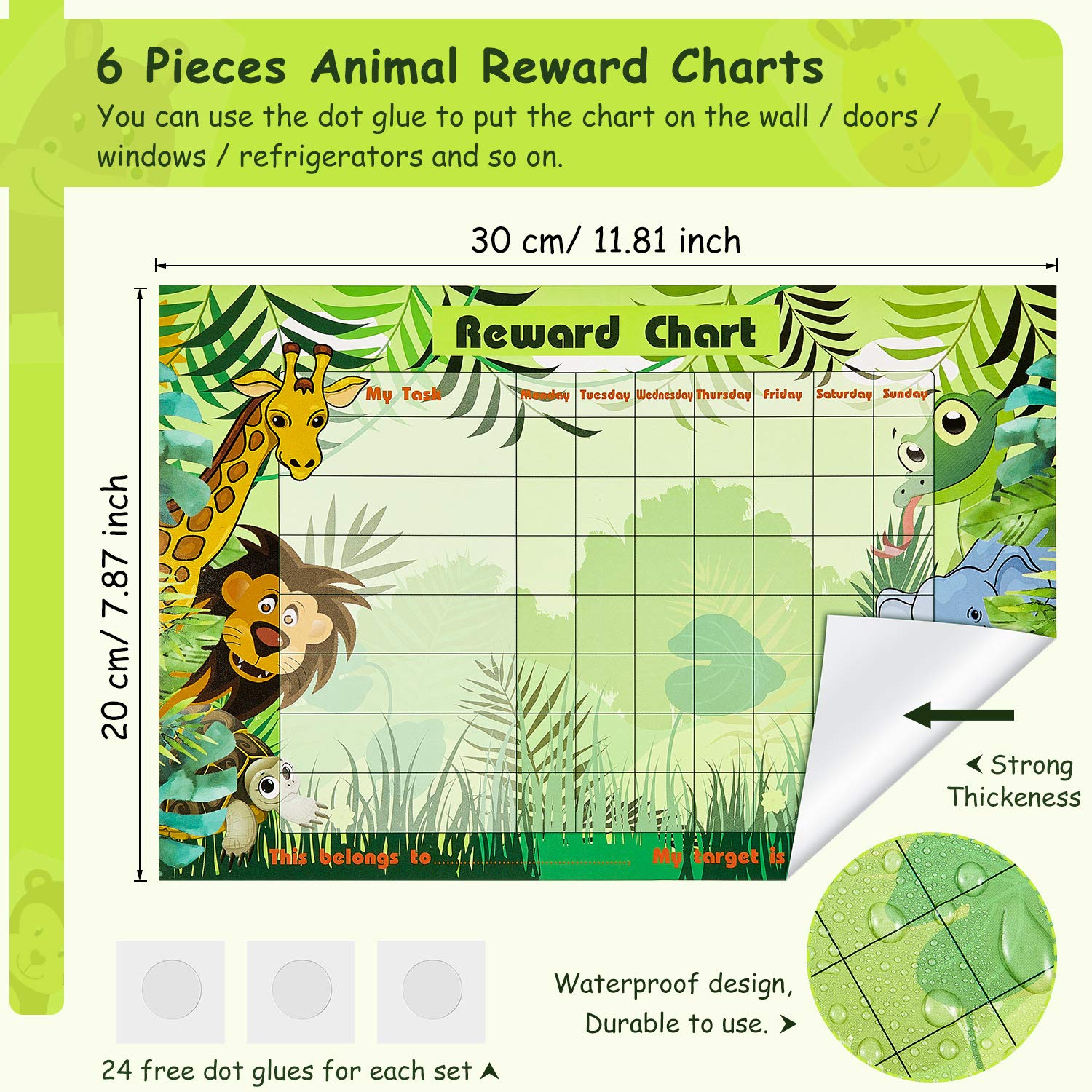 Buy Outus 12 Pieces Reward Chart with Stickers Includes 6 Pieces Jungle ...