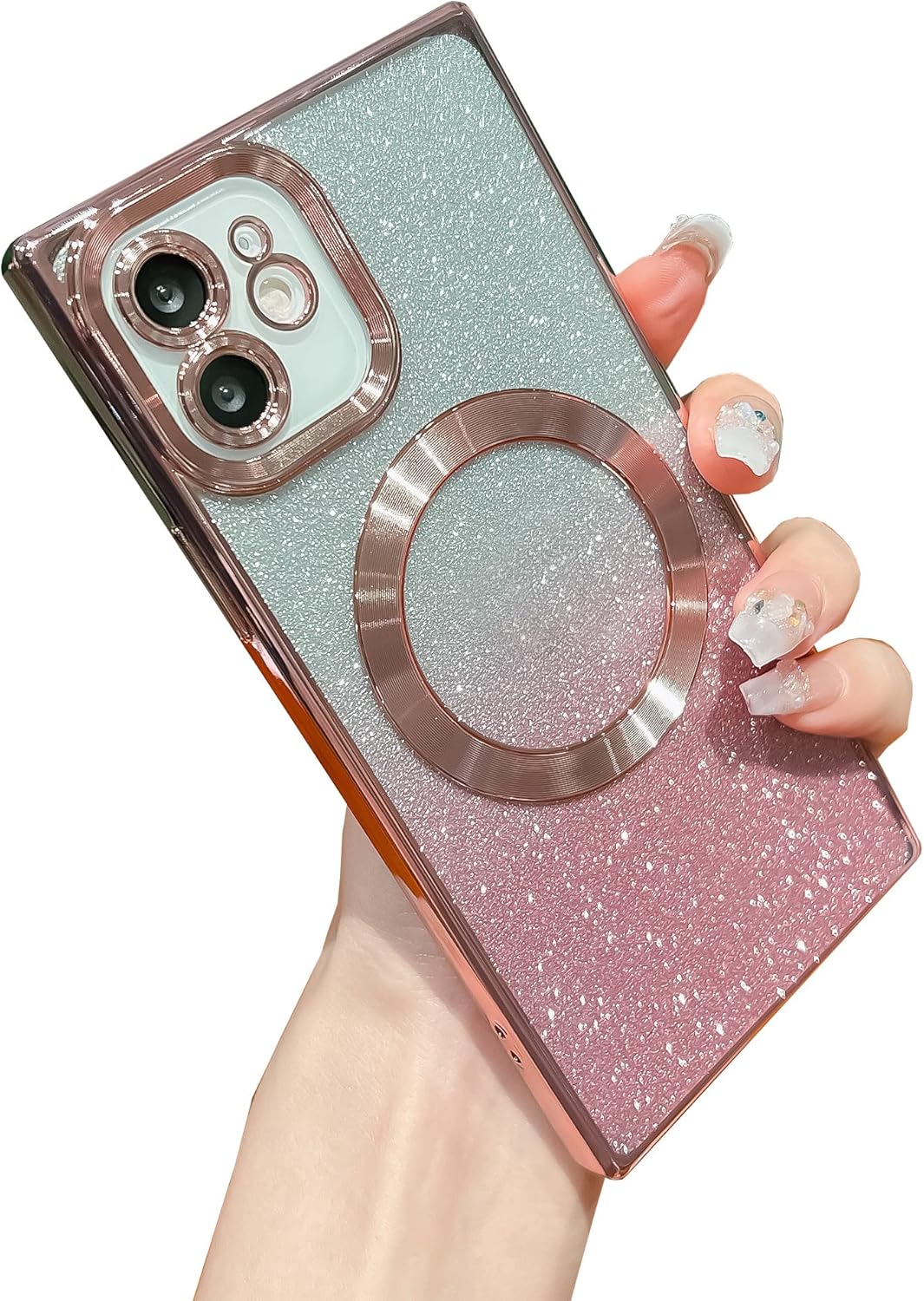 Amazon.com: SobLn for Rectangle iPhone 12 Case Glitter Magnetic ...