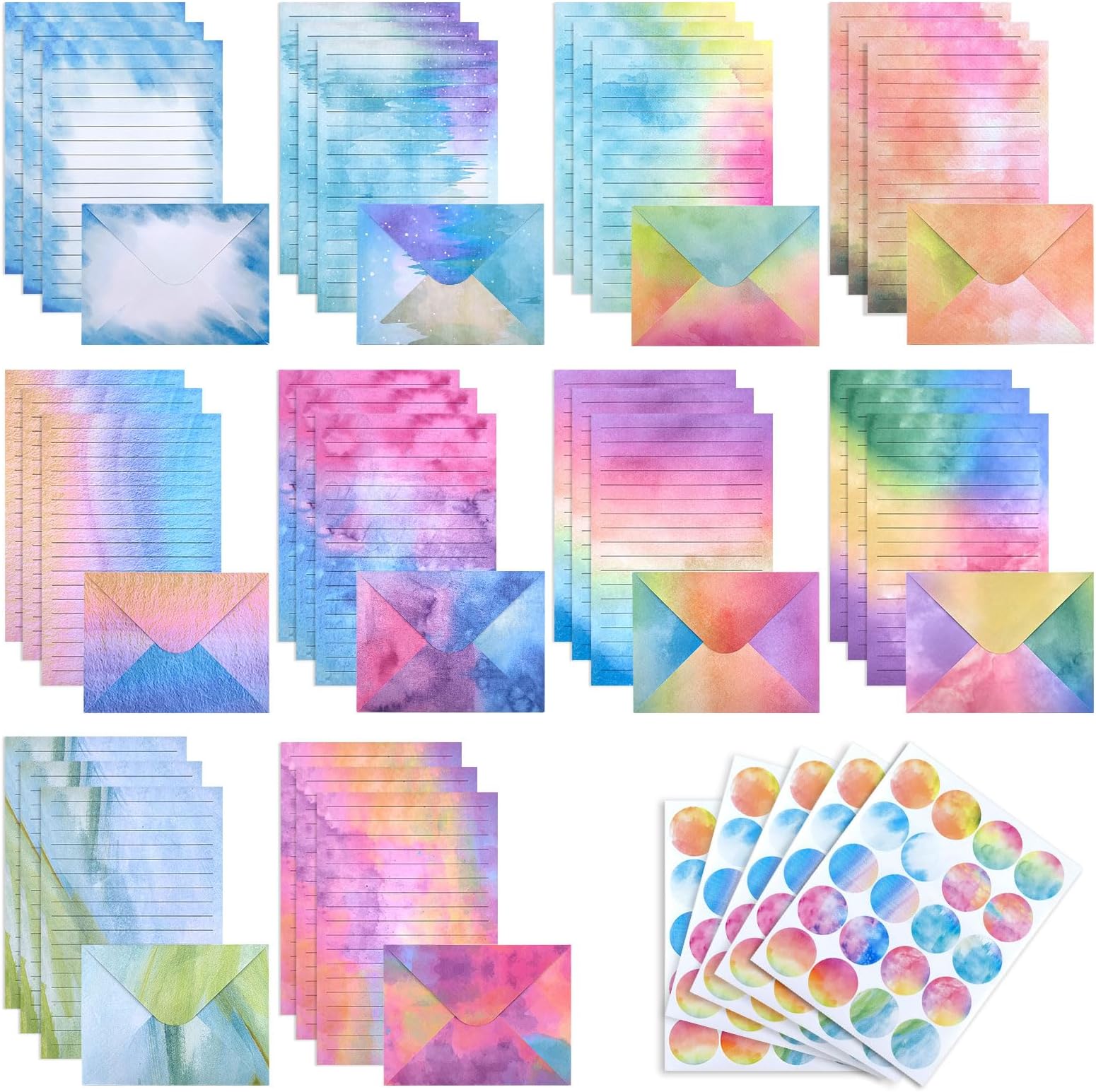 Rustark 200pcs Watercolor Stationery Paper and Envelopes Set with ...