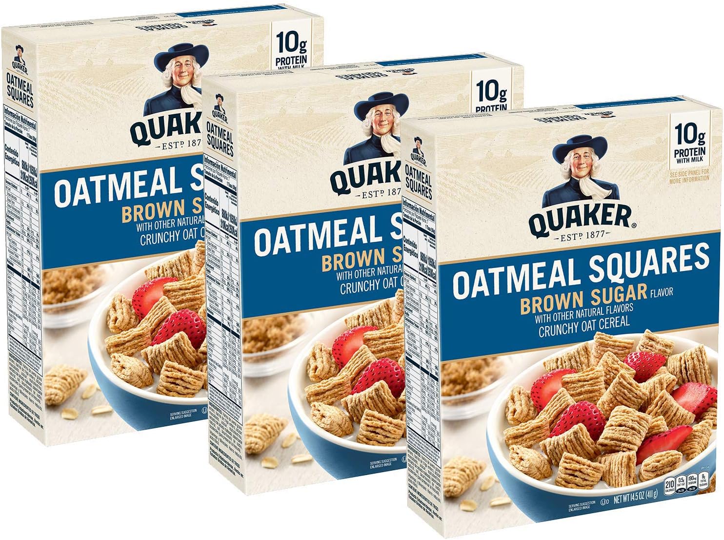 Amazon.com: Quaker Oatmeal Squares Breakfast Cereal, Brown Sugar, 21oz ...