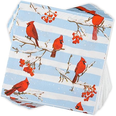 Amazon.com: 100Pcs Christmas Paper Napkins Cardinals Birds Beverage ...
