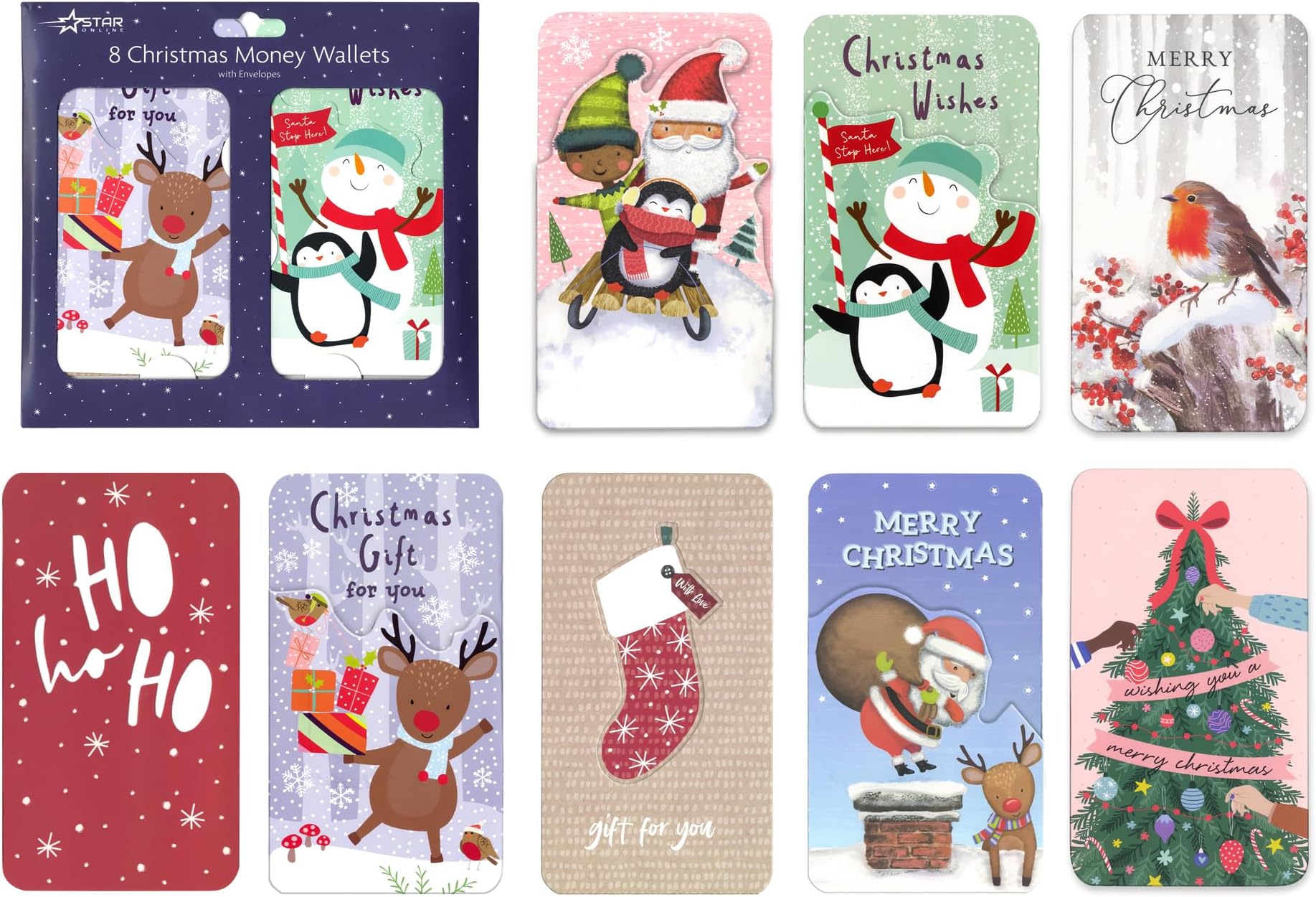 8 Christmas Money Wallet Gift Cards & Envelopes For Cash Gifts Xmas ...