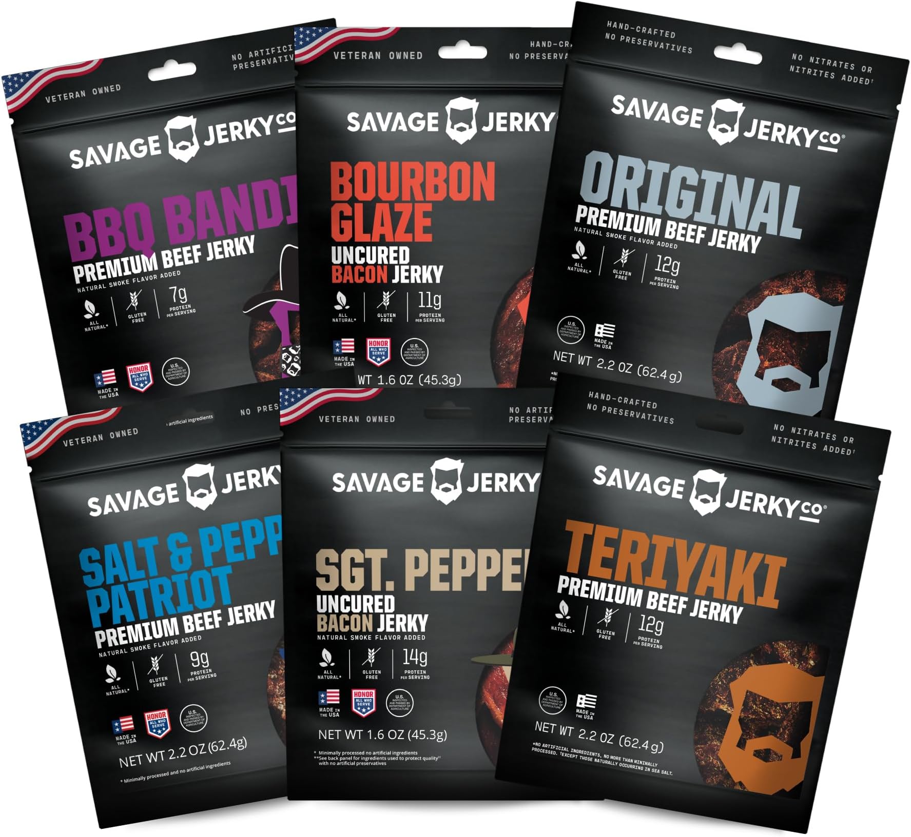 Amazon.com: SAVAGE Bacon Jerky and Beef Jerky Variety - Salt & Pepper ...