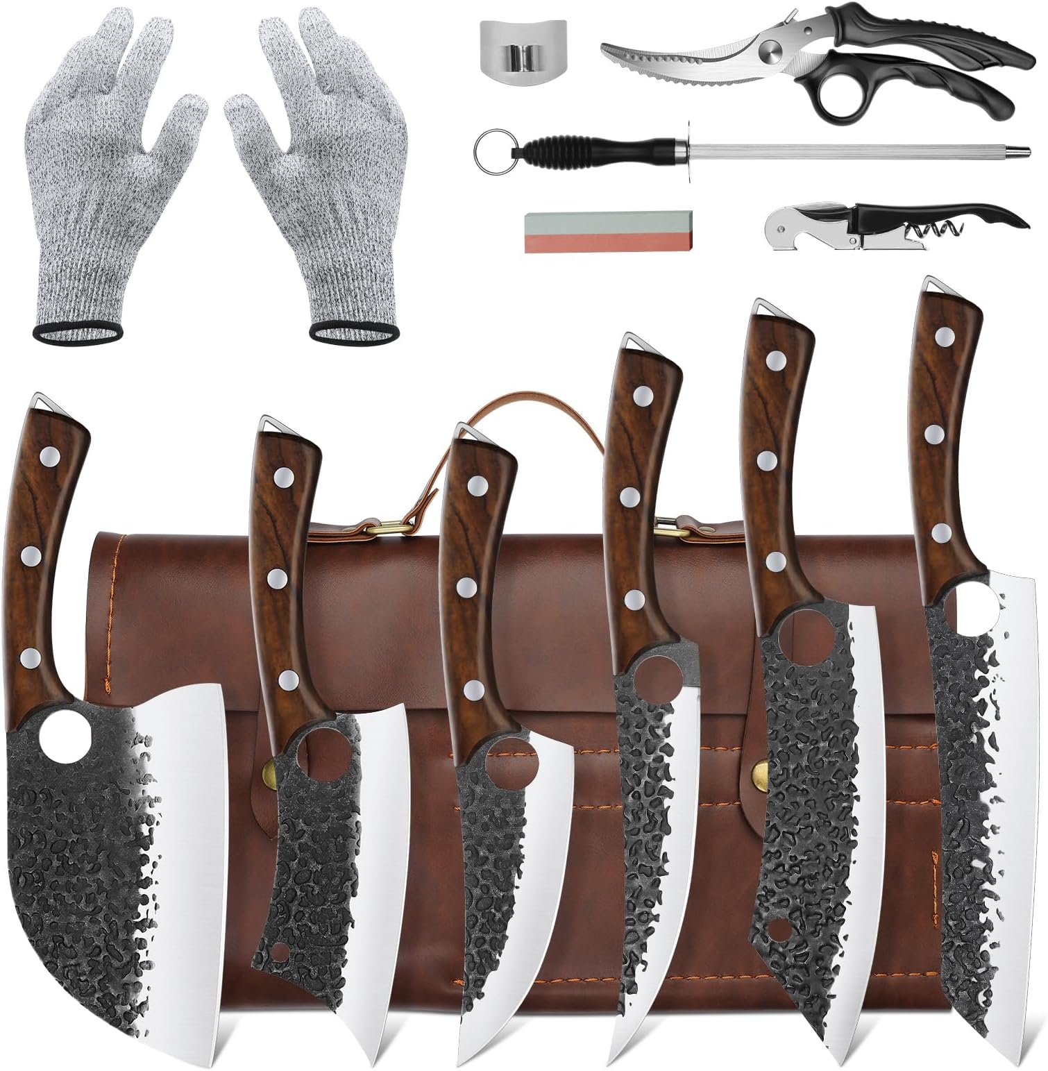 Amazon.com: Purple Dragon Butcher Knife Set, High Carbon Steel Hand ...