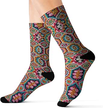 Amazon.com: Granny Square Crochet Pattern Sublimation Socks – Colorful ...