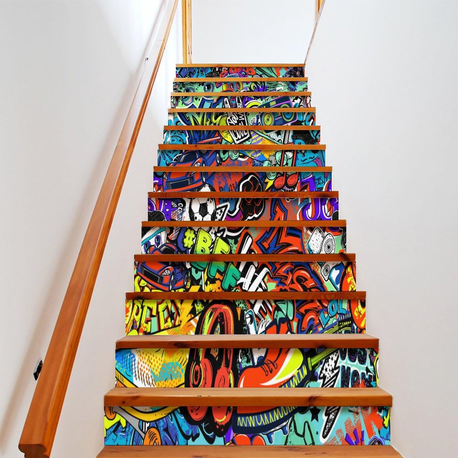 Amazon.com: Brebasf Modern Watercolor Graffiti Art Stair Riser Stickers ...