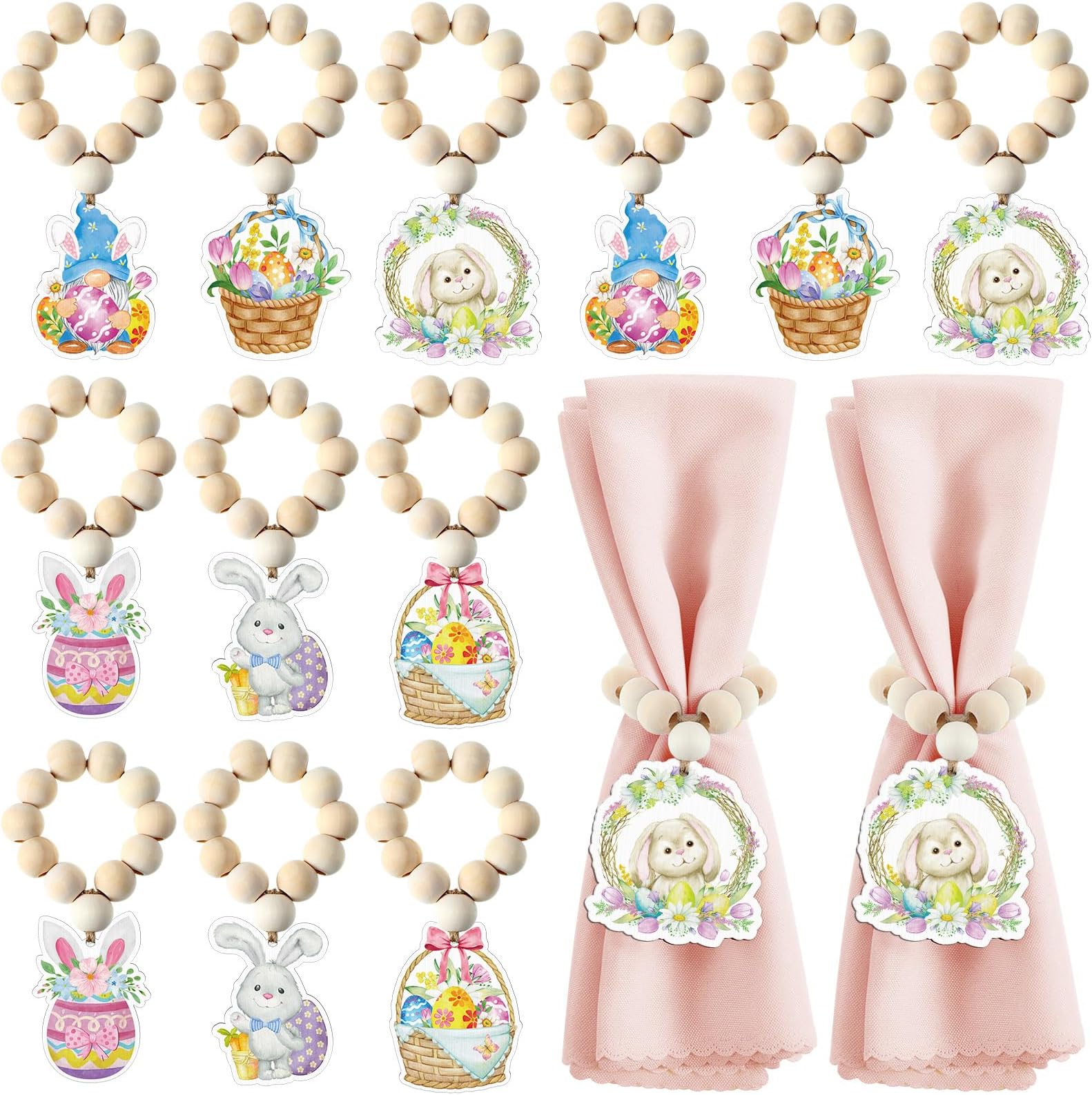 Amazon.com: Domensi 12 Pcs Easter Napkin Rings Bunny Farmhouse Gnome ...