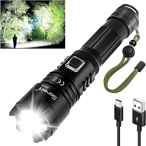 Torch, Goreit Flashlight LED Torch Rechargeable USB 10000 Lumen ...
