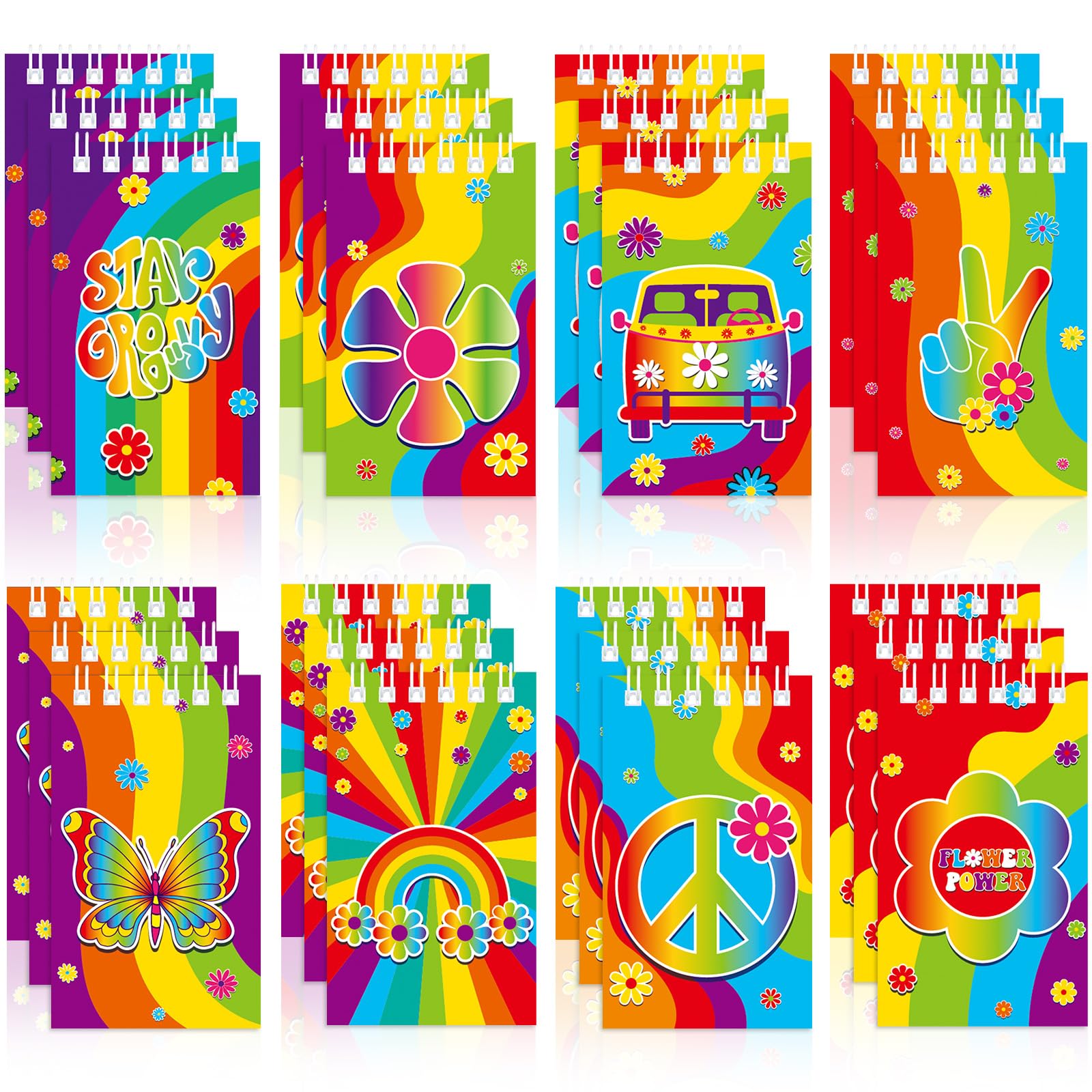 Amazon.com: Faccito 24 Pcs Groovy Hippie Notebook Retro Boho Spiral ...