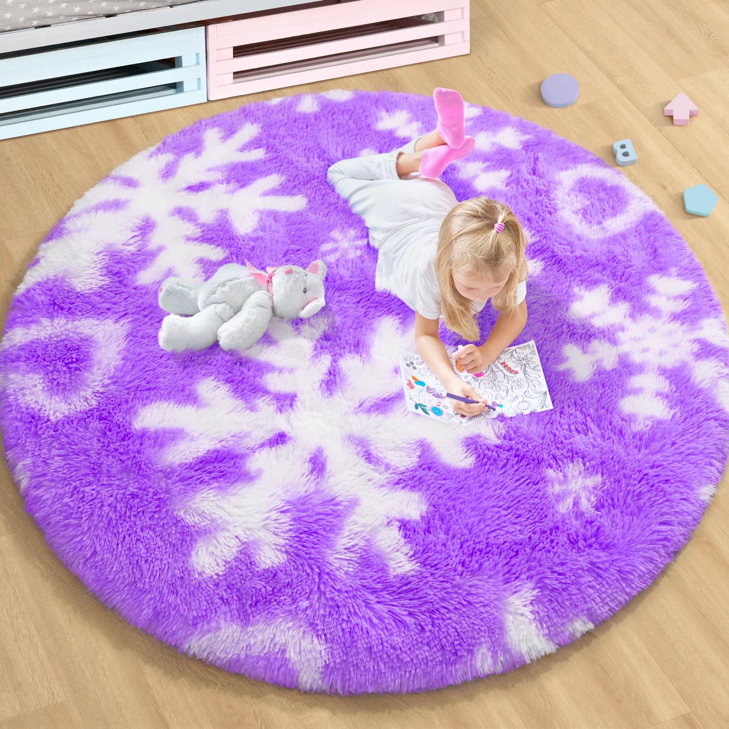 Amazon.com: EVOIONOS Round Purple Rugs for Girl Bedroom, 4x4 Feet ...