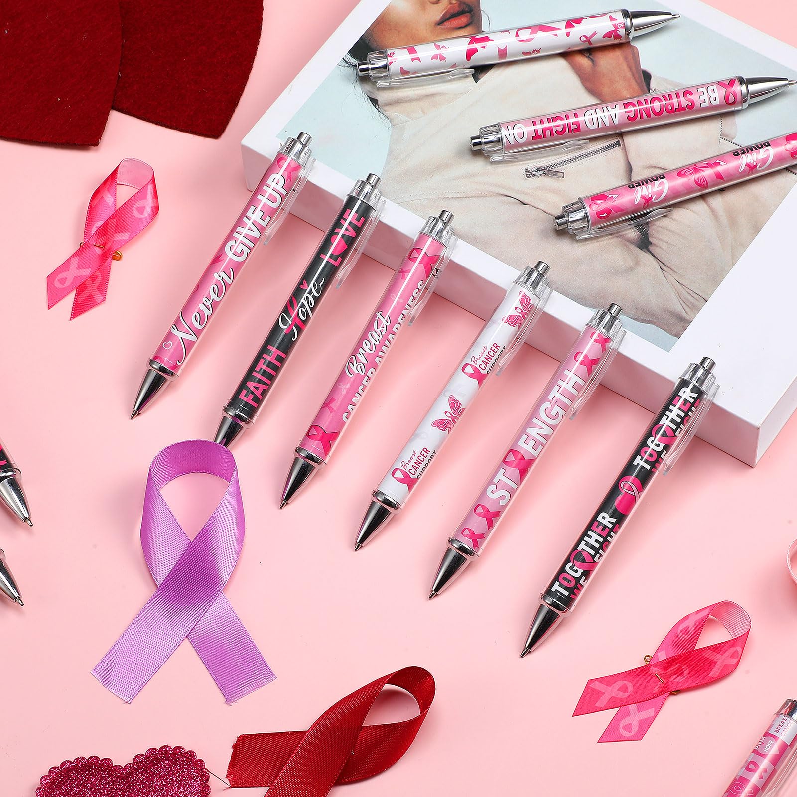Snapklik.com : 48 Pcs Breast Cancer Awareness Pens Bulk Pink Ribbon ...