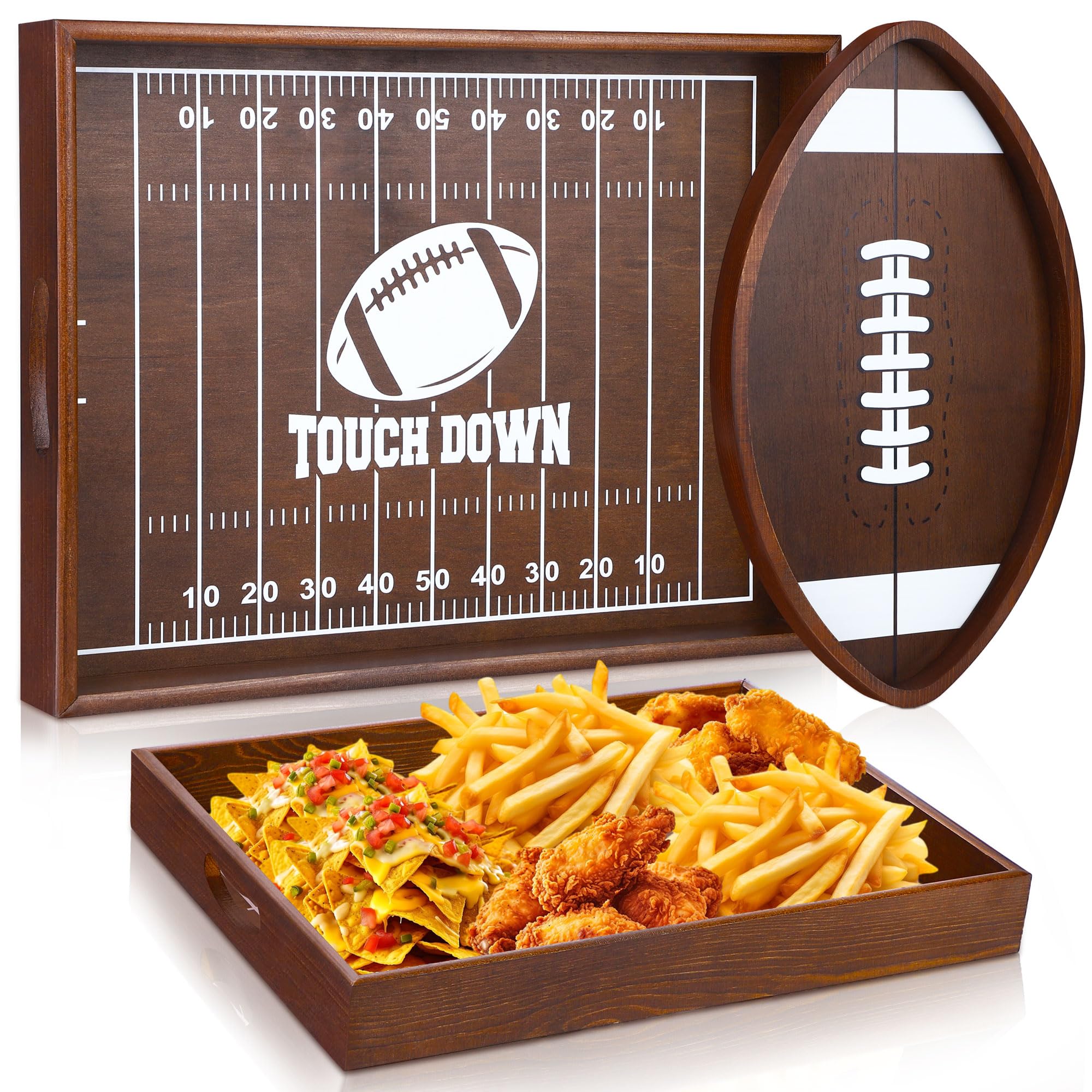 Amazon.com | Aodaer 2 Pieces Football Serving Tray Wooden Plates Wood ...