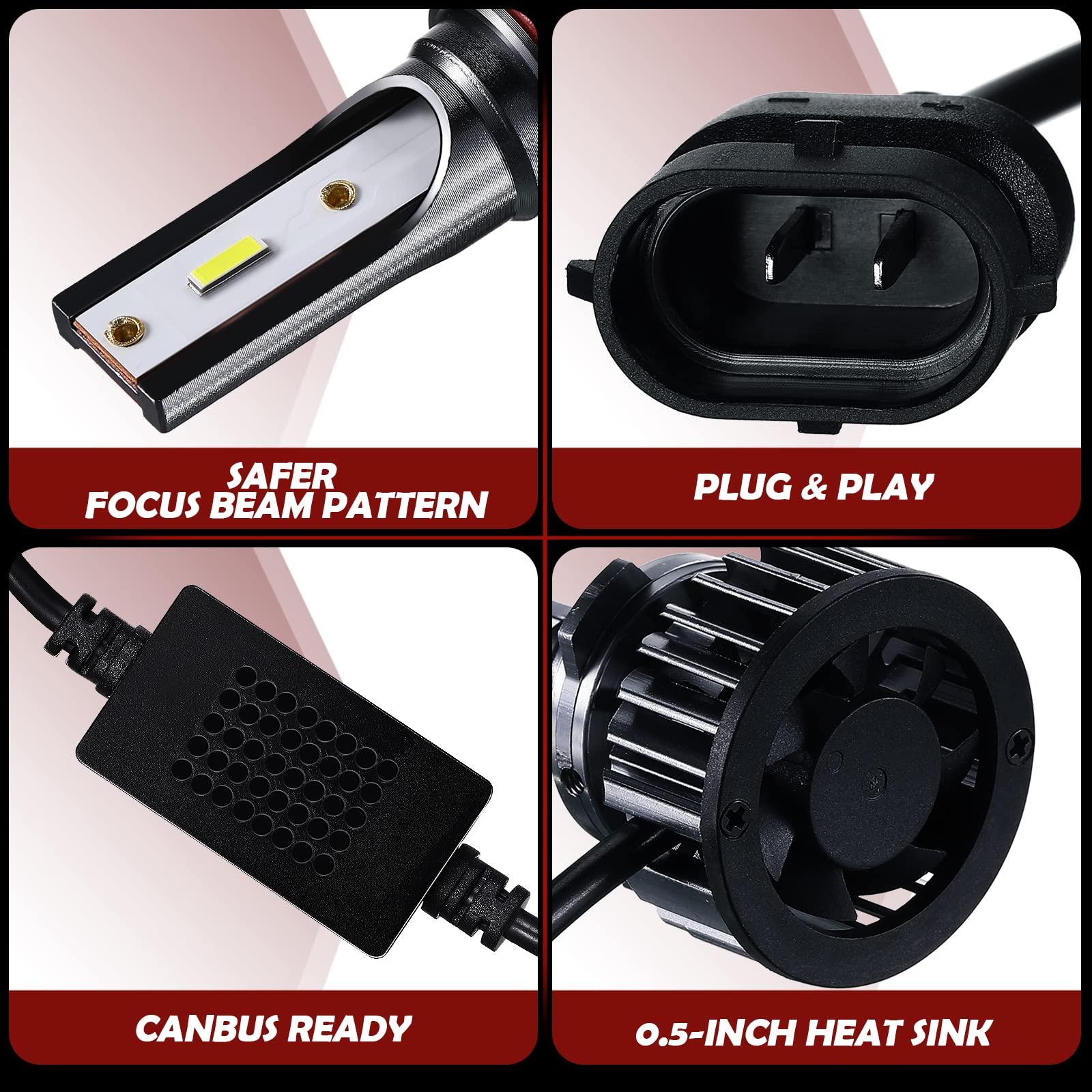 Frienda 4 Pcs 9005/HB3 H11/H9/H8 LED Car Headlight Bulbs Combo, 6000K Bright White Plug Play H11 ...