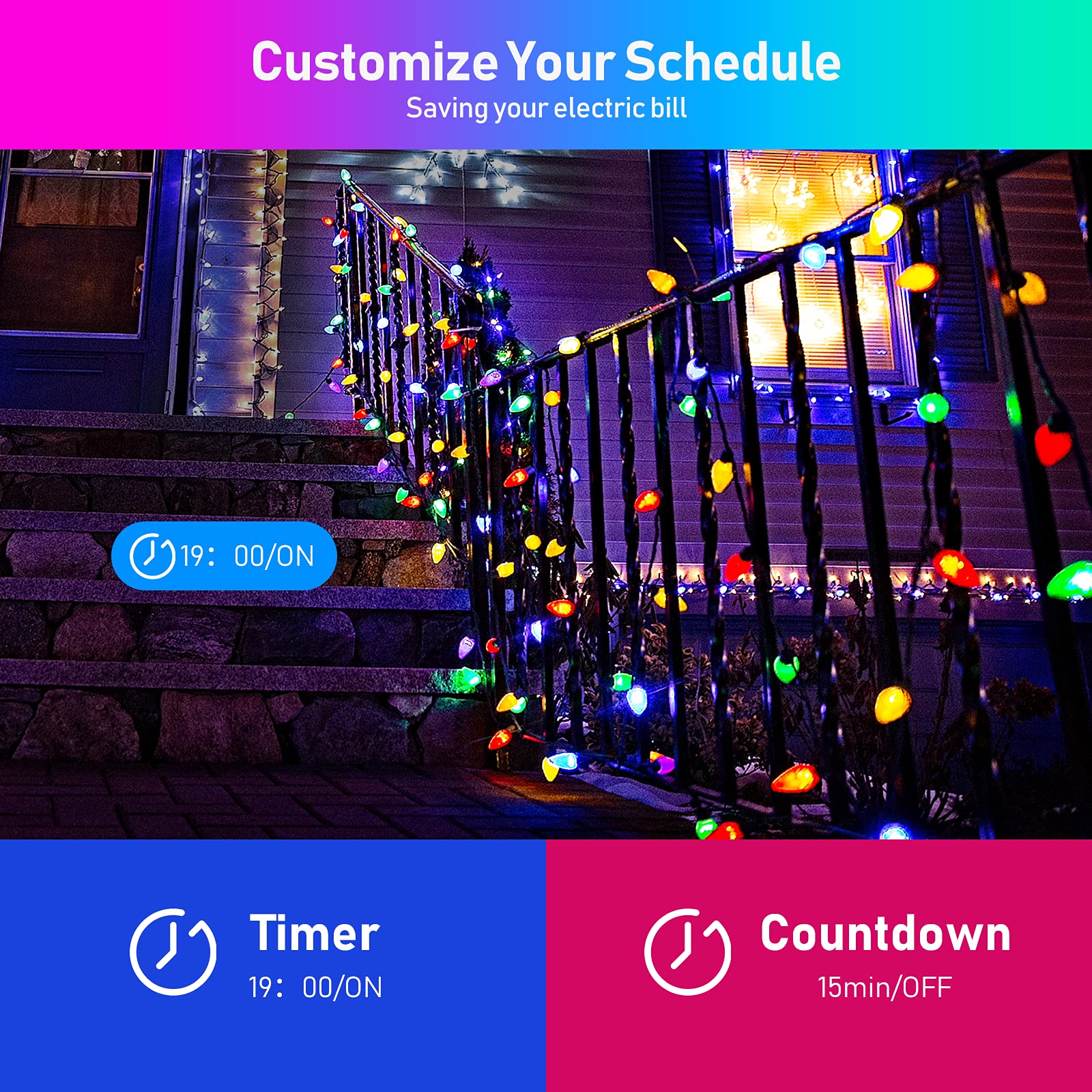 Snapklik.com : Christmas Lights C9, 16FT Color Changing String Lights ...