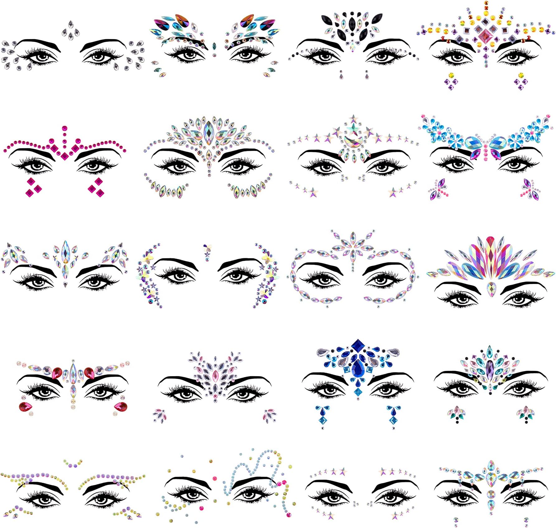 Amazon.com: SIQUK 20 Sets Face Jewels Sticker Face Gems Rave Face Jewel ...