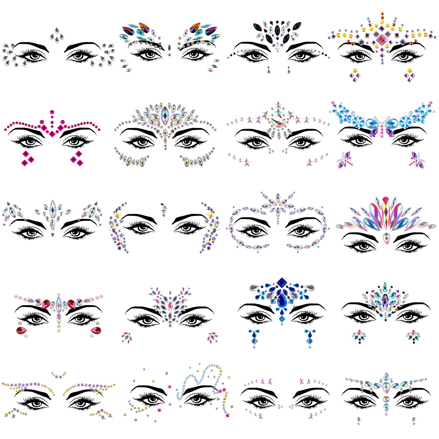 Amazon.com: SIQUK 20 Sets Face Jewels Sticker Face Gems Rave Face Jewel ...