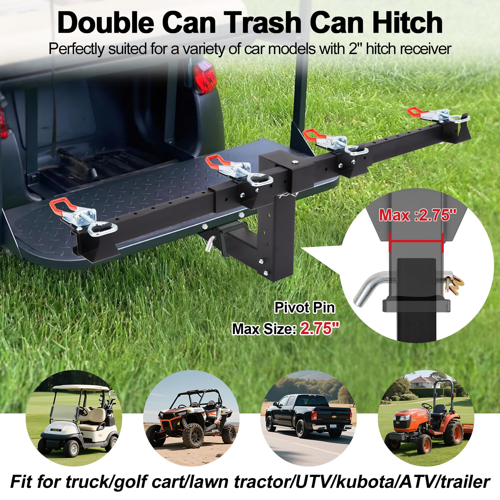 Snapklik.com : Dual Trash Can Hauler Hitch, Adjustable Wheeled Garbage ...