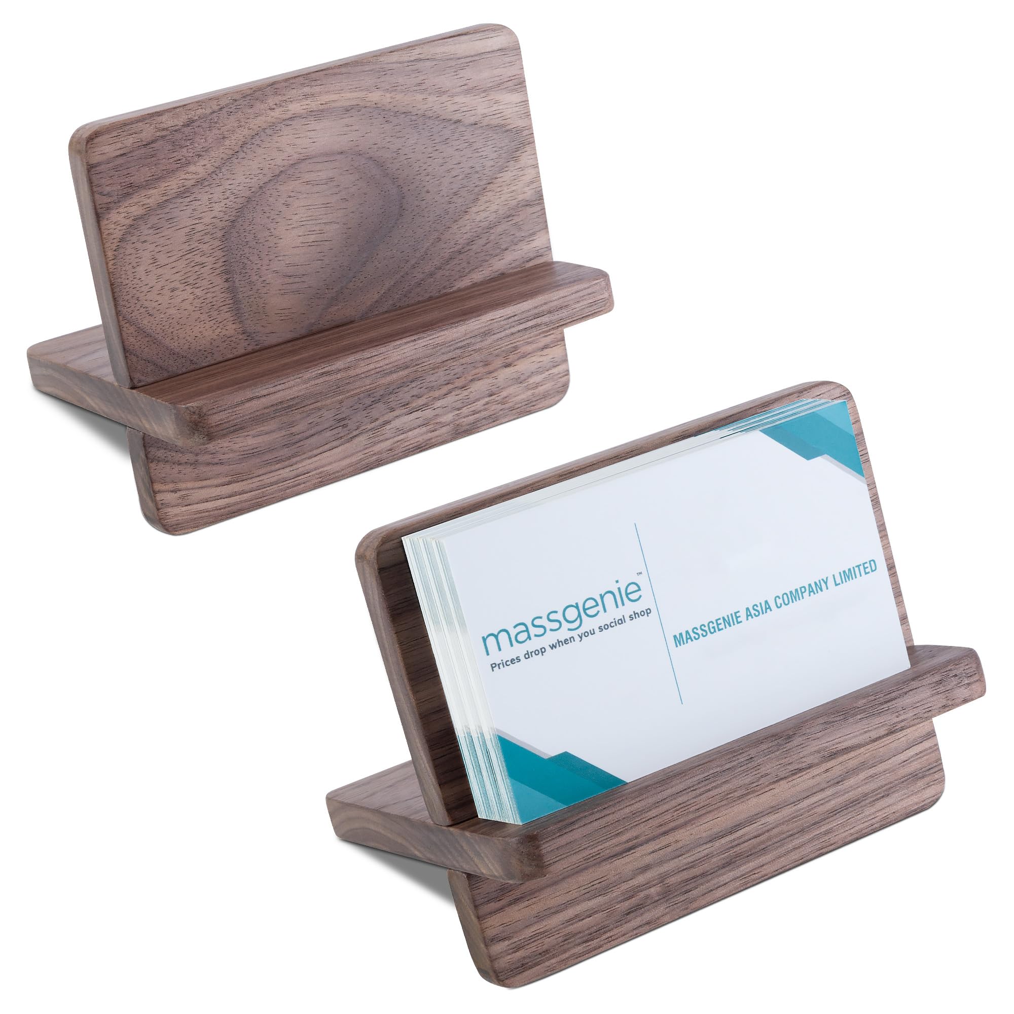 Amazon.com: 2 Pack Business Card Holder for Desk - Walnut Wood Business ...