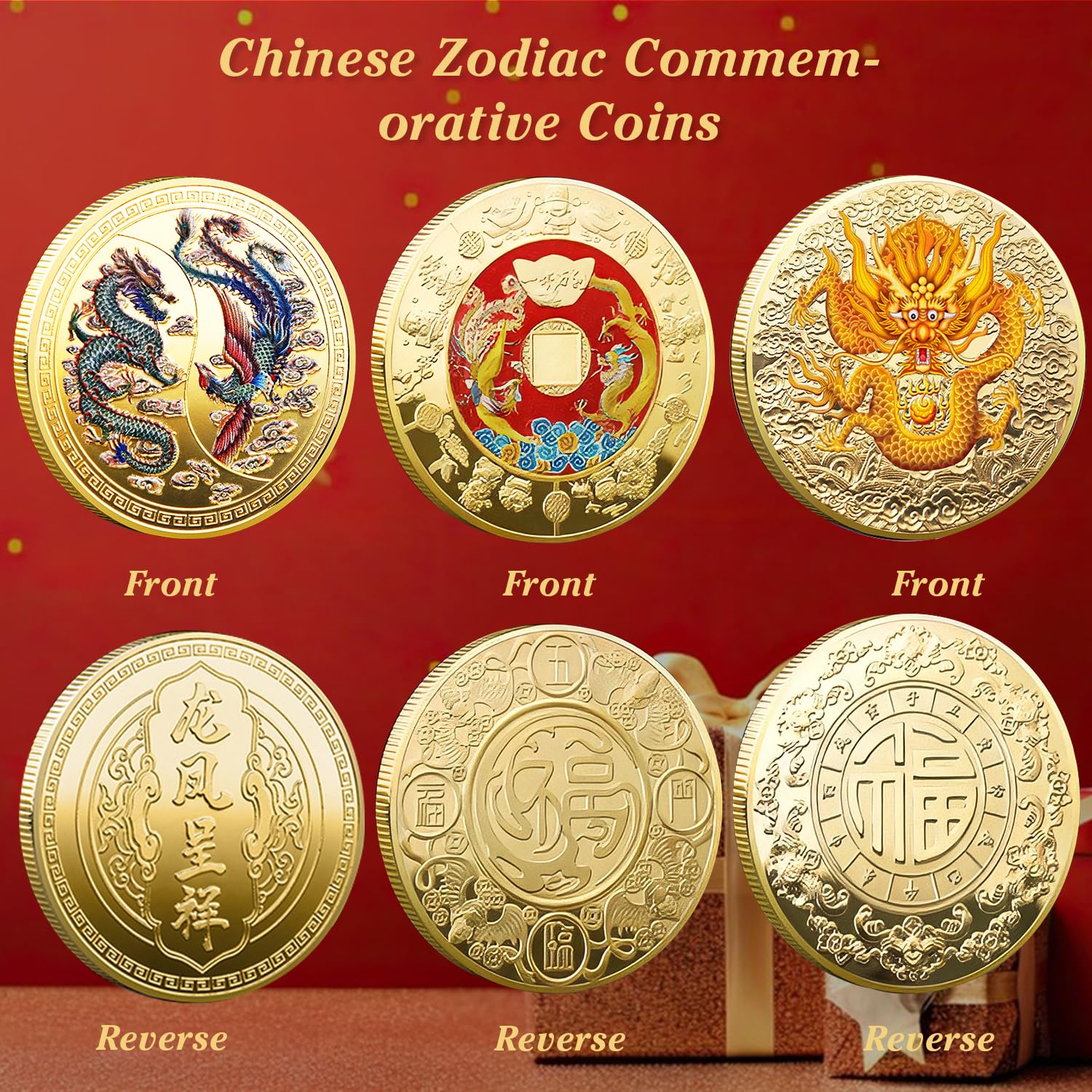 Snapklik.com : 5 PCS Chinese Lucky Coin Chinese Dragon And Phoenix Coin ...