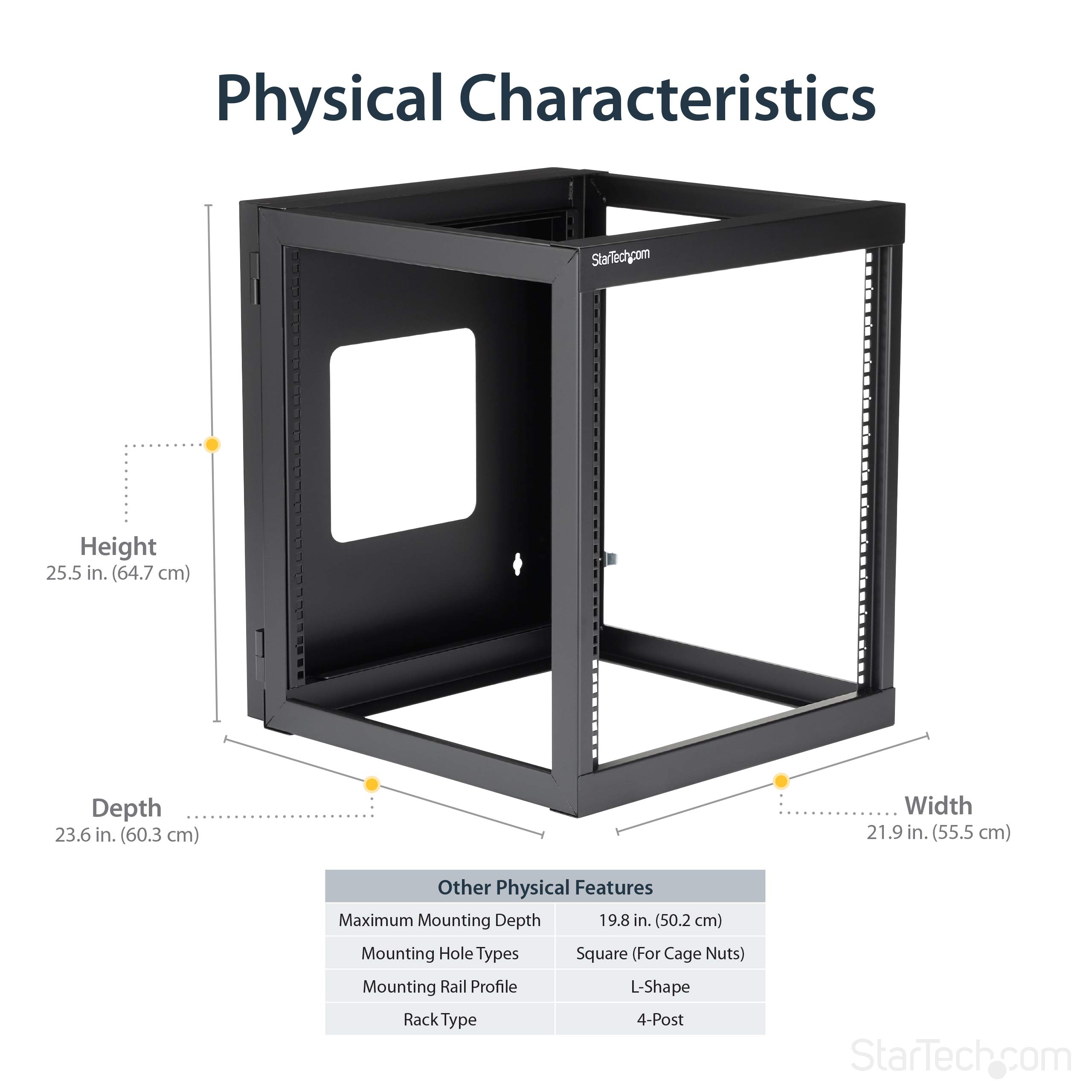 StarTech.com 12U Hinged Open Frame Wall Mount Server Rack - 4 Post 22 ...