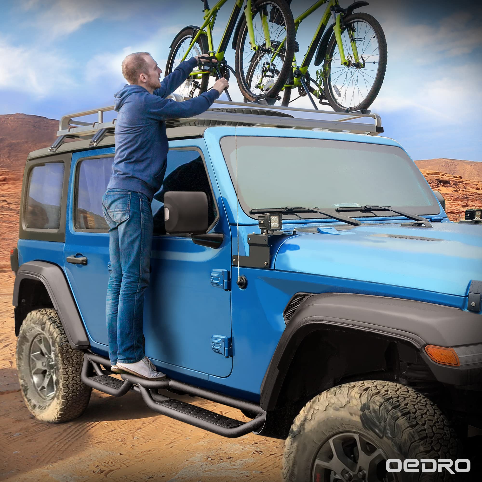 OEDRO Running Boards with Two Stairs Design All-Steel Build, Bolt-on ...