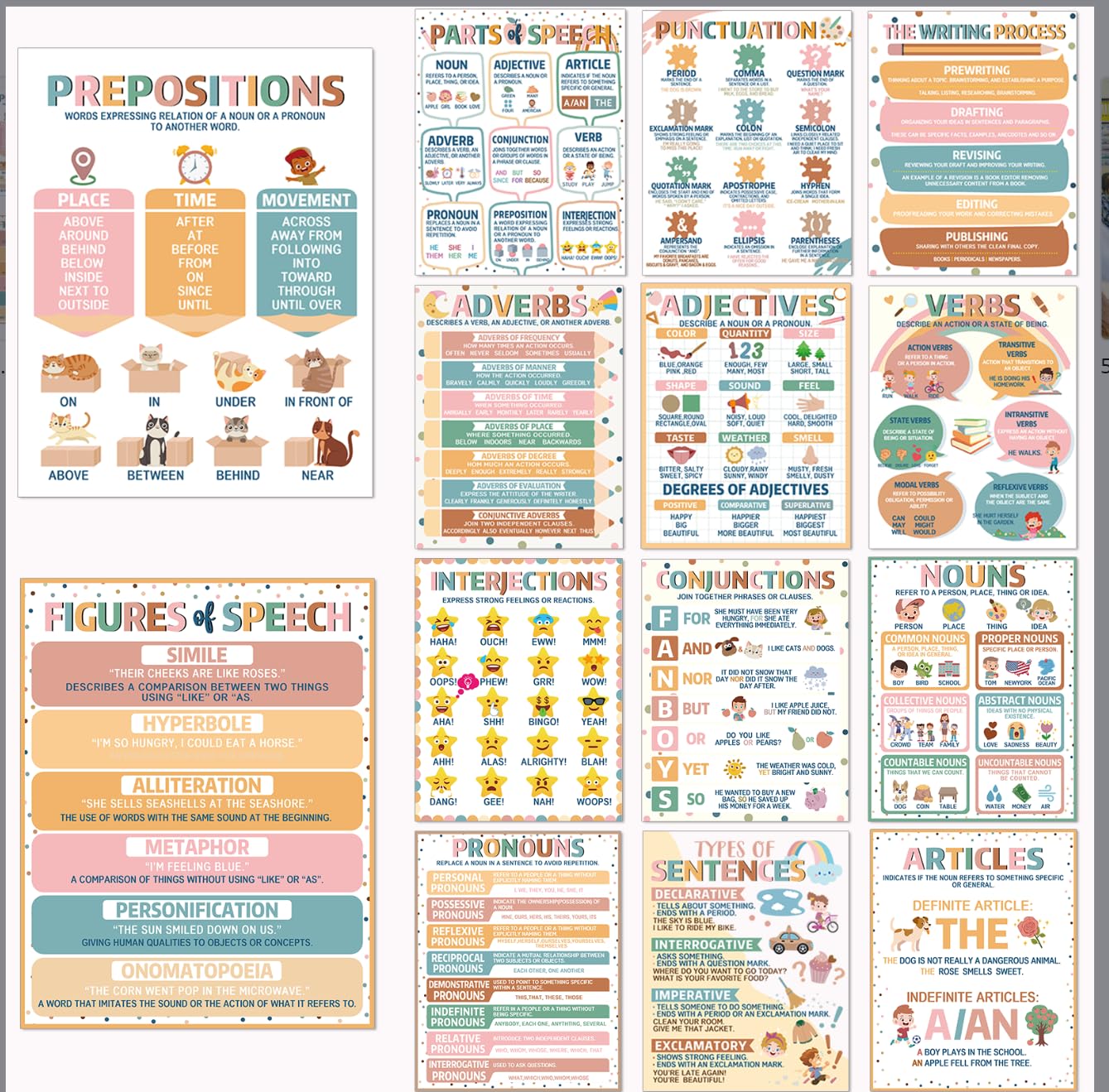 Buy ZOIIWA 14 PCS Boho Parts of Speech s for Classroom Decorations Boho ...