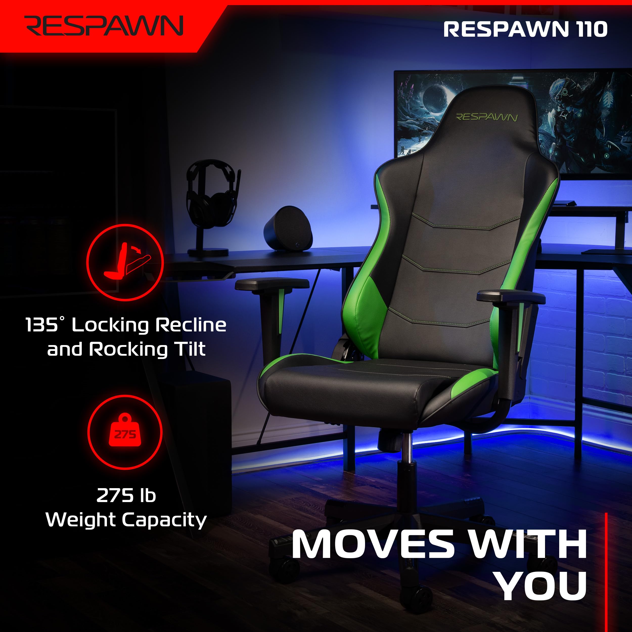 Snapklik.com : Respawn 110 Ergonomic Gaming Chair - Reclining Office ...