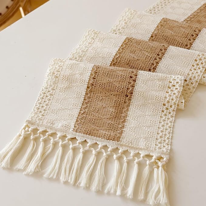 Amazon.com: Boho Table Runner 90 Inches Long, Farmhouse Macrame Bicolor ...