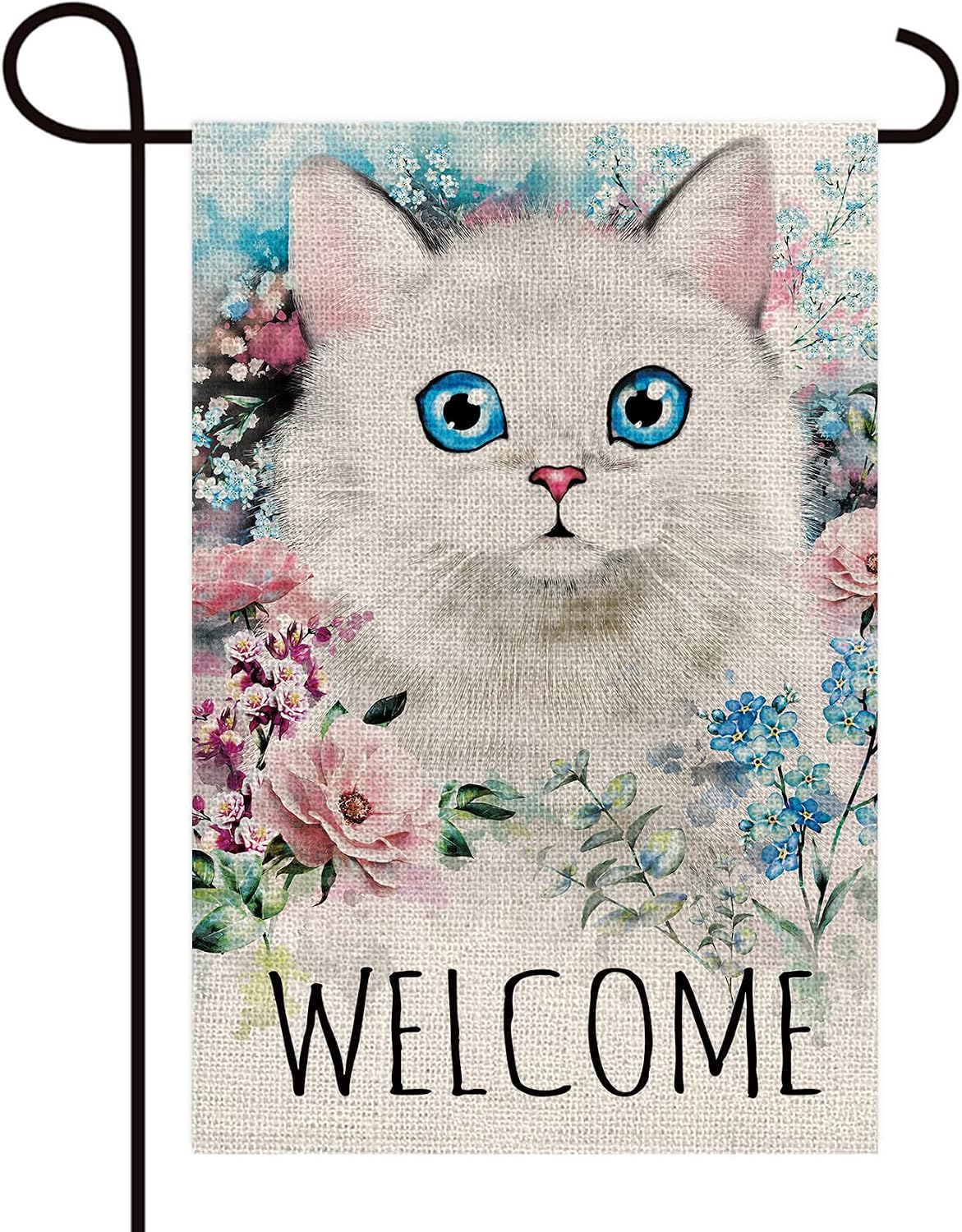 Amazon.com : Texupday Welcome Floral White Cat Kitten Double Sided ...