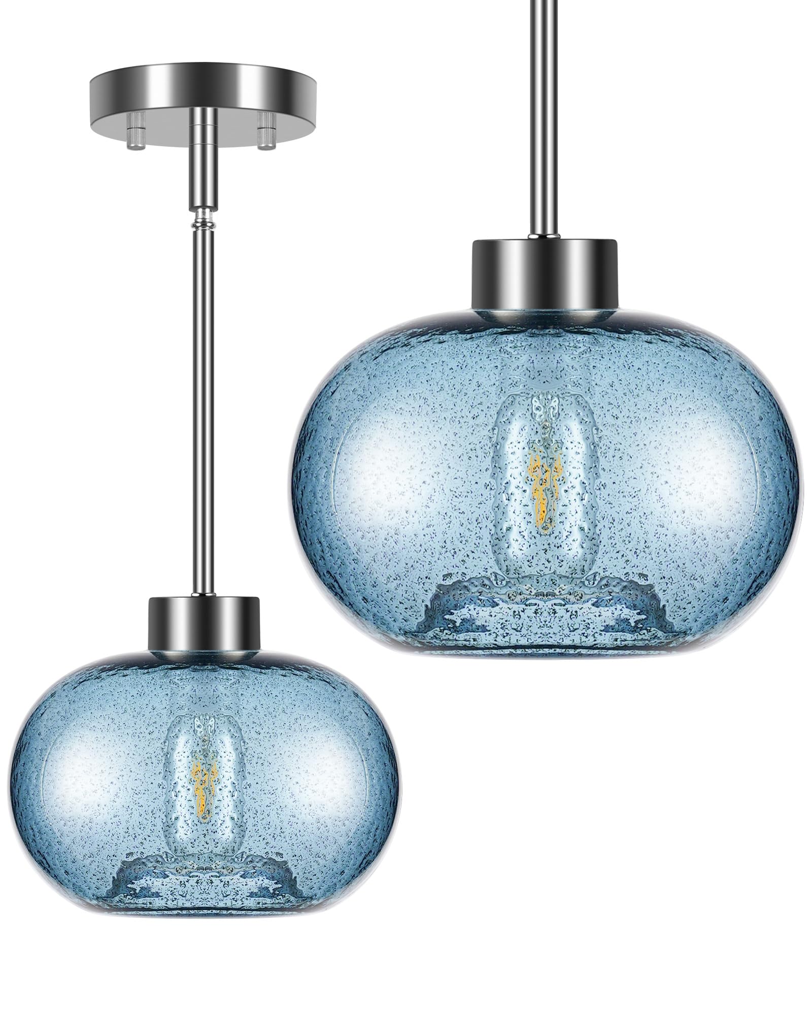 Pendant Lights Kitchen Island, Hand Blown Glass Modern Farmhouse Blue ...