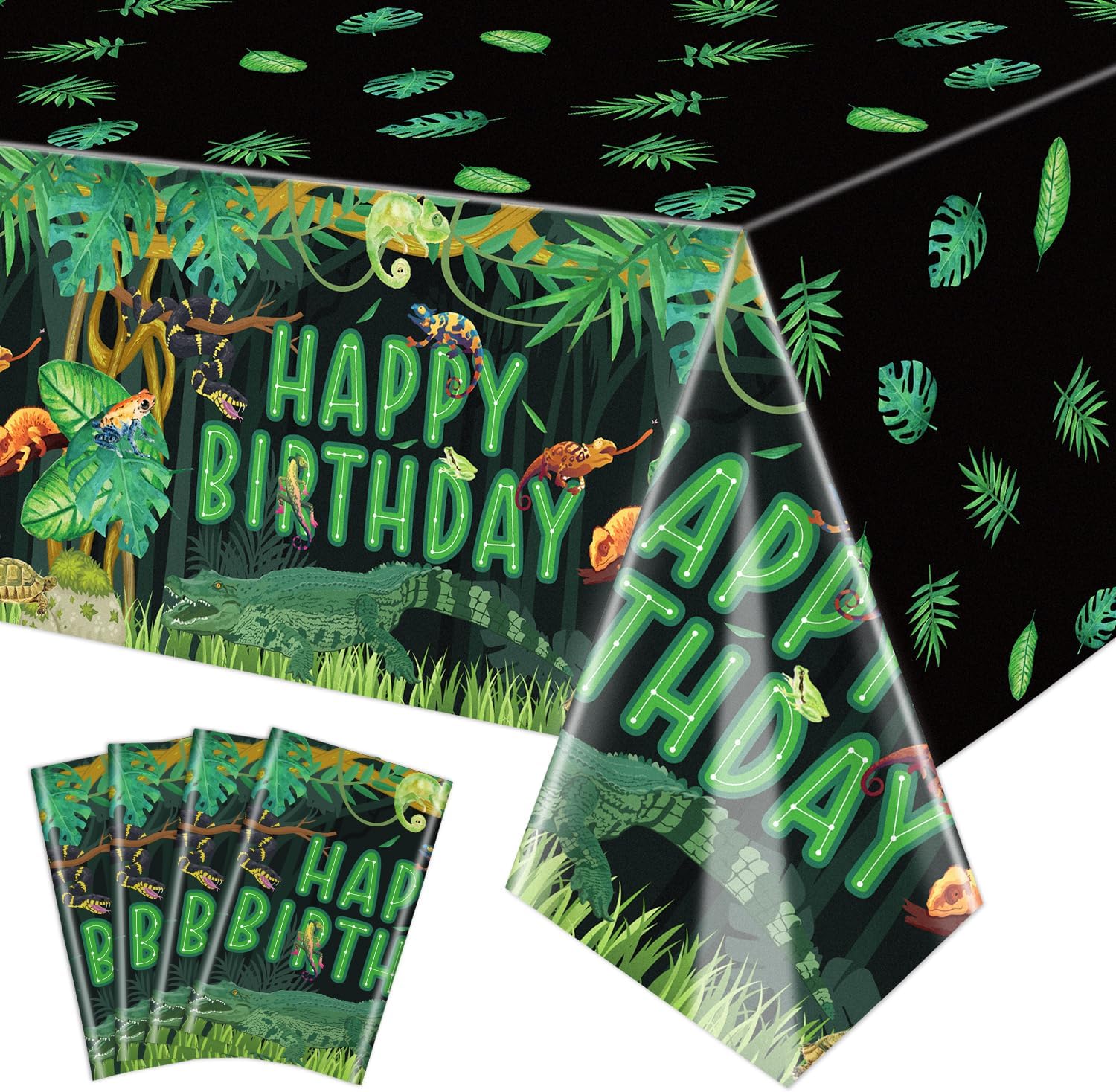Amazon.com: 4 Pack Reptile Birthday Tablecloths, 51x87'' Reptiles Snake ...