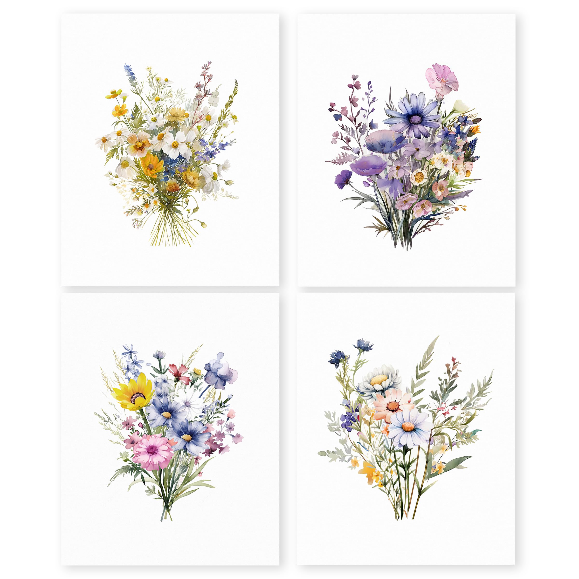 Amazon.com: HRQKO Watercolor Wildflower Wall Art Poster Prints Set of 4 ...