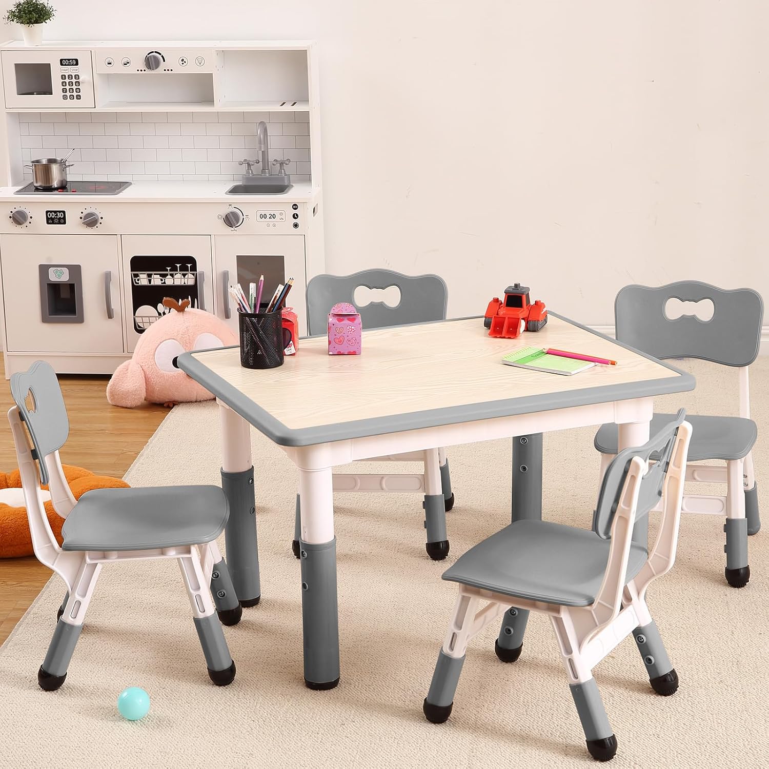 Amazon.com: Kids Table and 4 Chairs Set, Height Adjustable Toddler ...