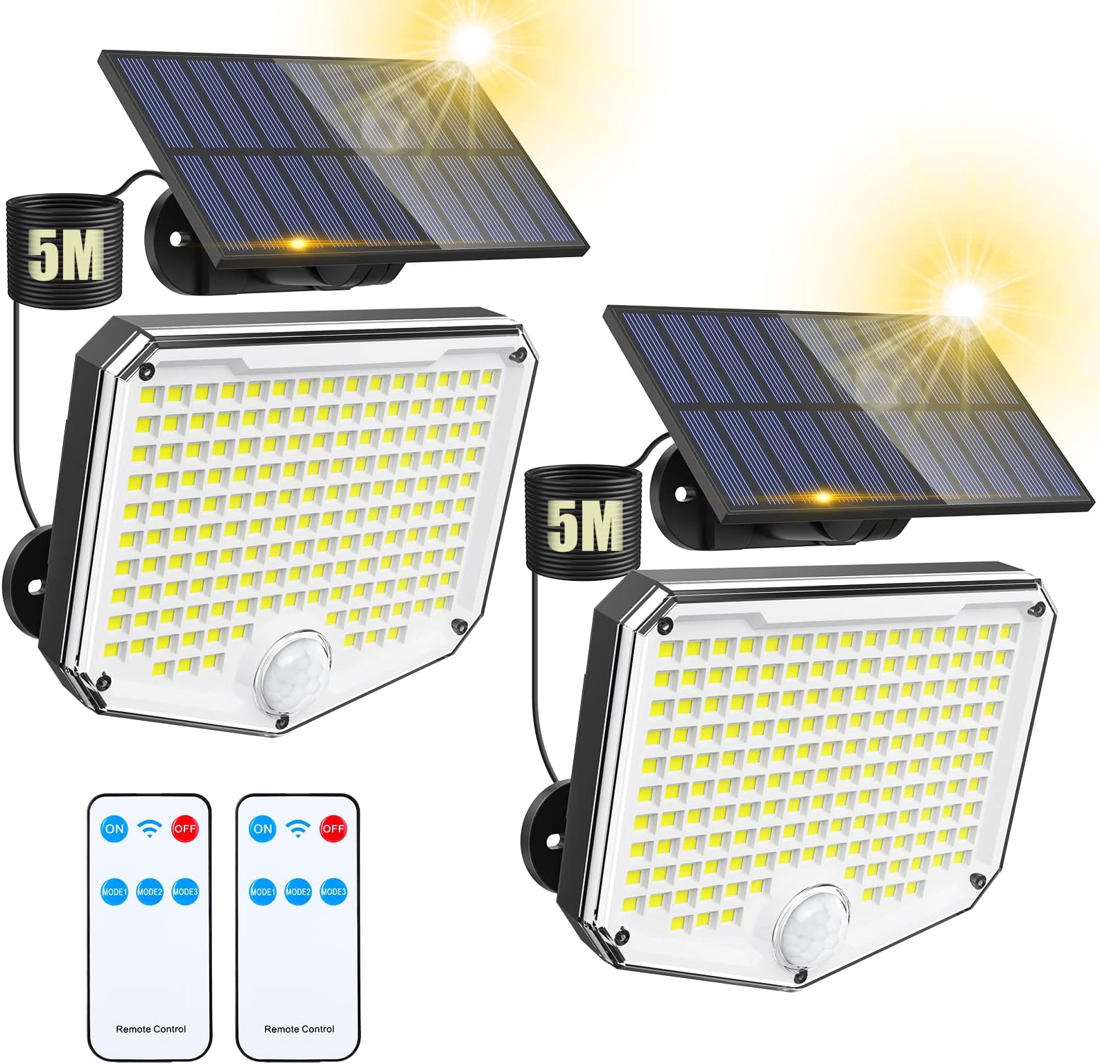 Solar Lights Outdoor, 153 LED 3000LM Solar Powered Motion Sensor Flood ...