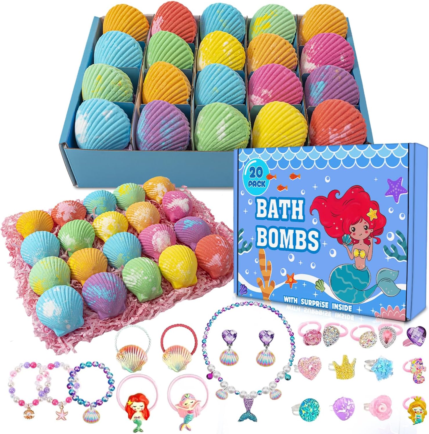 Amazon.com: 20 Pack Mermaid Bath Bombs for Girls Kids with Surprise ...