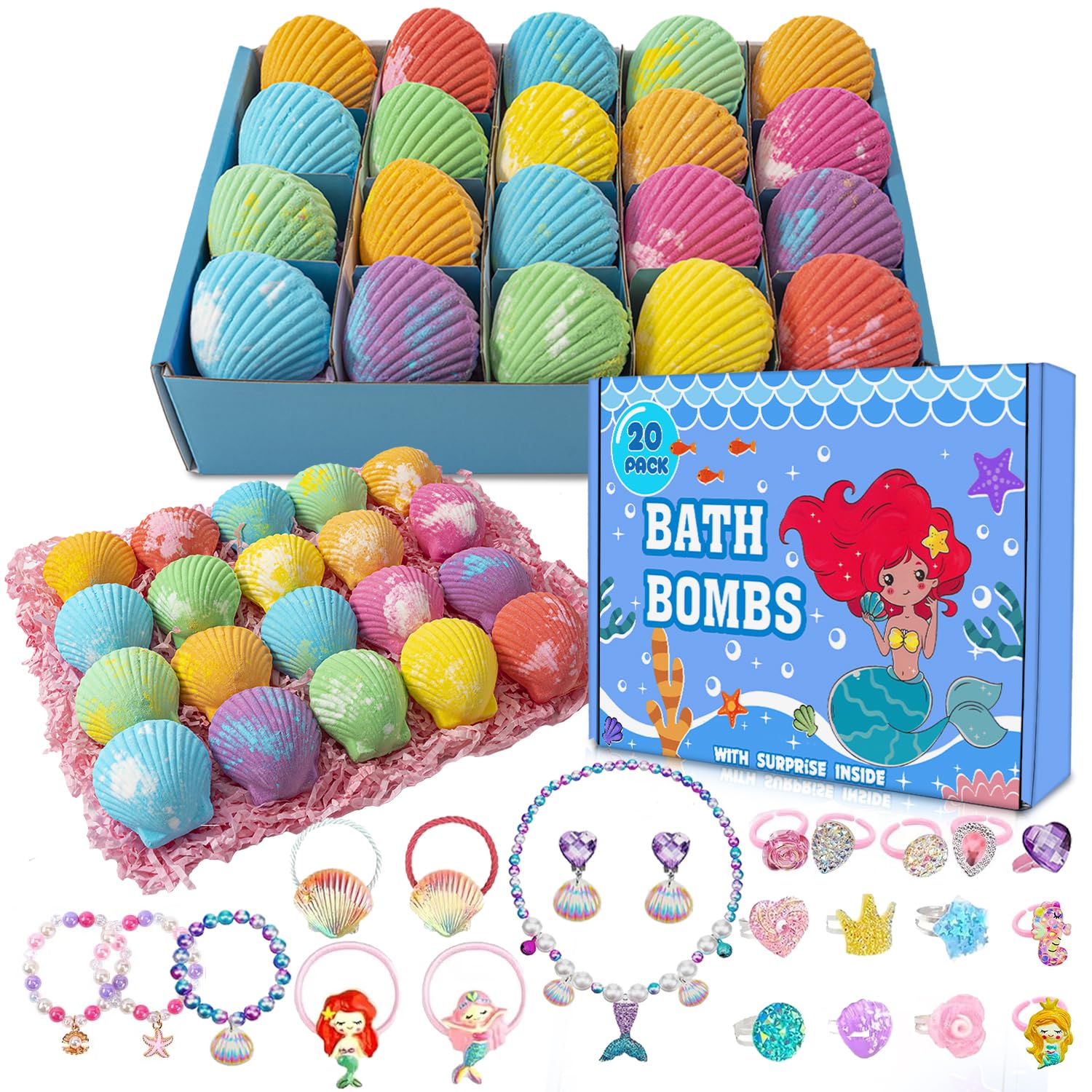 Amazon.com: 20 Pack Mermaid Bath Bombs for Girls Kids with Surprise ...