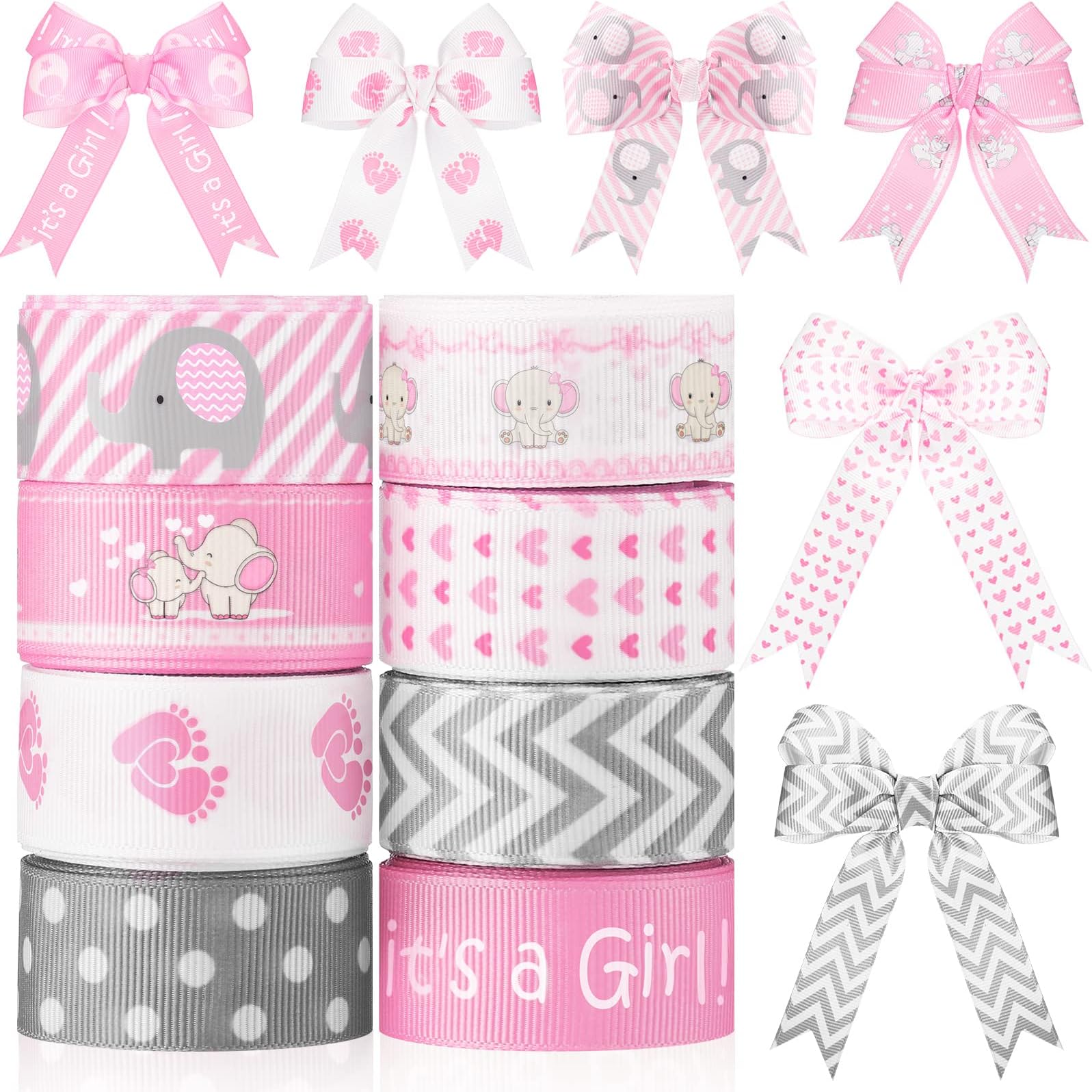Amazon.com: 10 Yards Pink Ribbon It's a Girl Baby Shower Baby Birthday ...